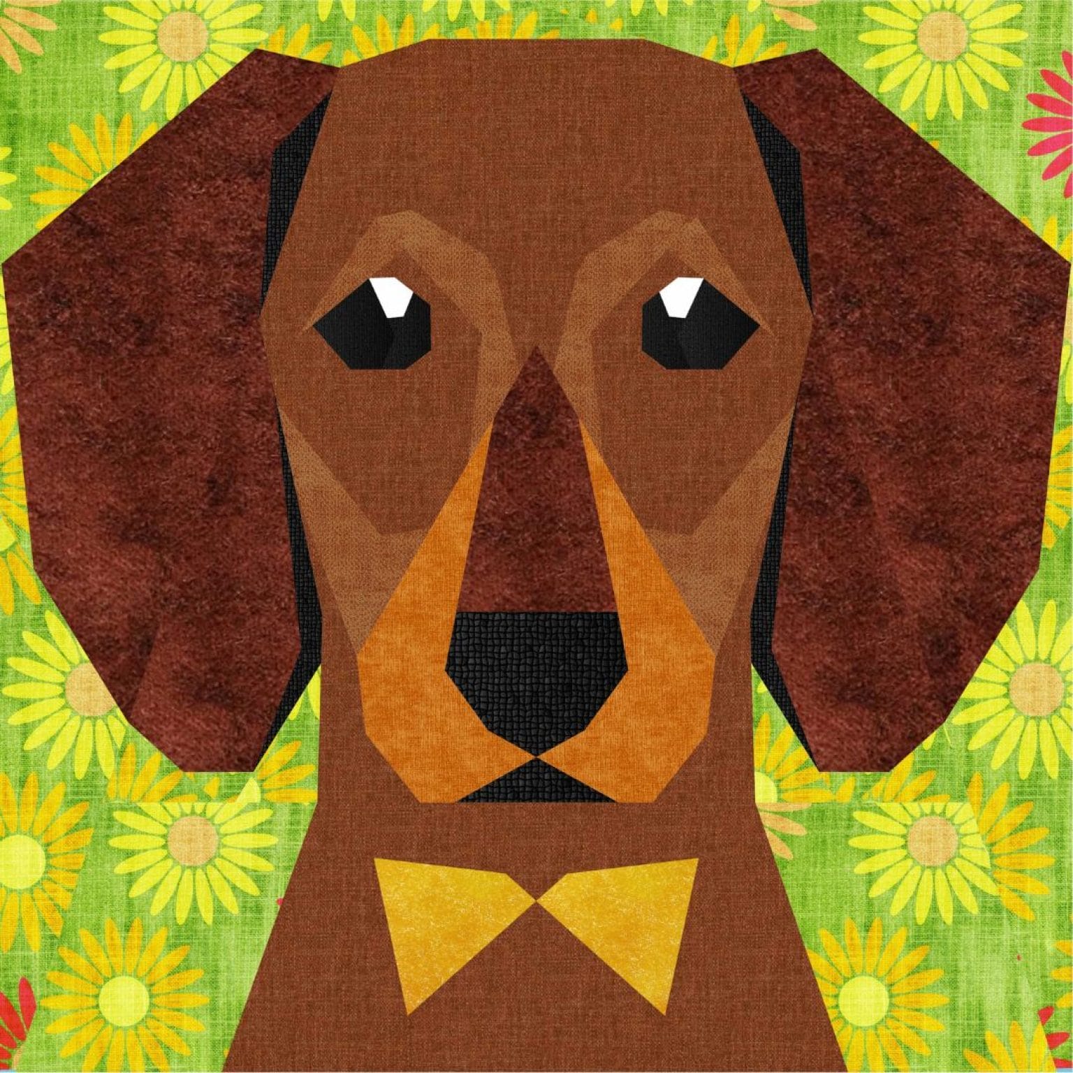 Dachshund quilt block patterns 4 versions paper piecing