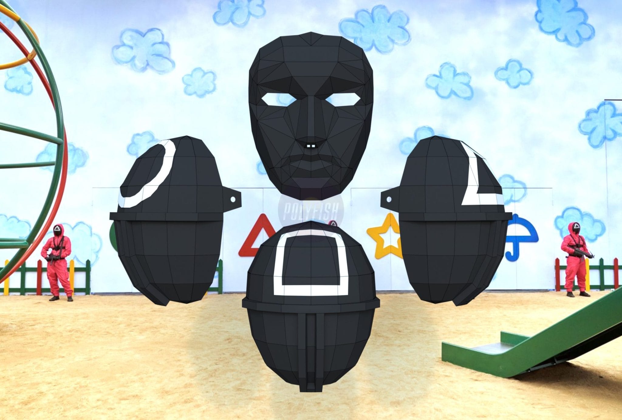 DIY Squid Game mask template Papercraft PDF - Crealandia