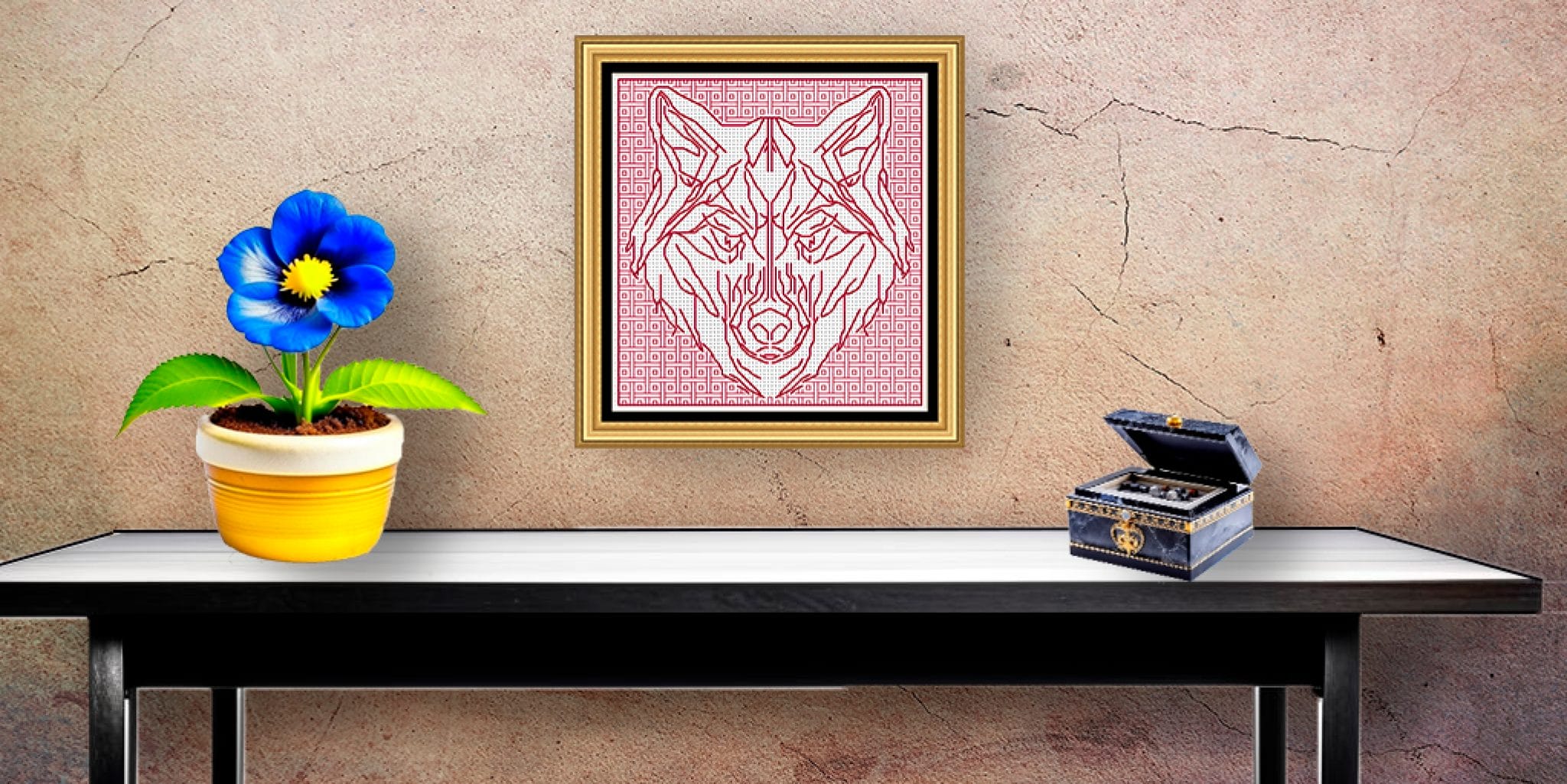 Cross stitch backstitch pattern The White Wolf blackwork