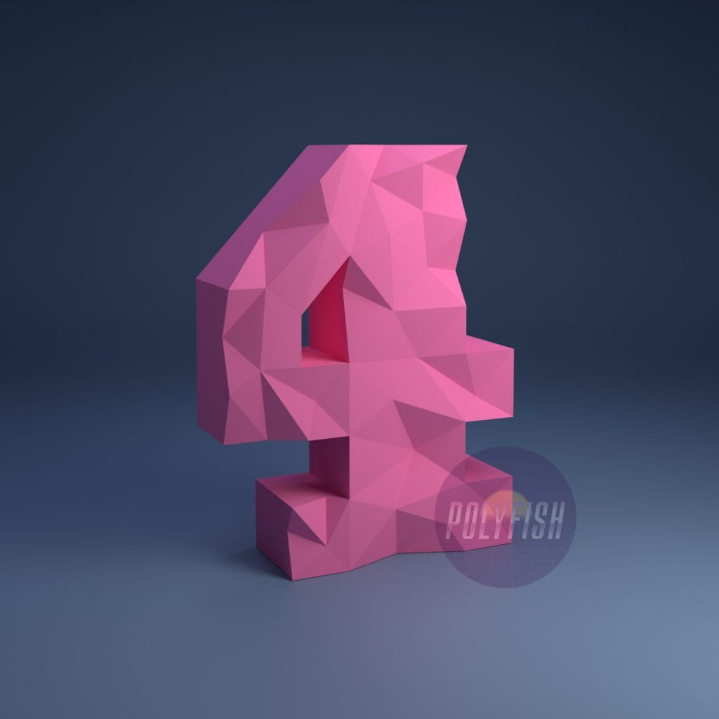 DIY Polygonal Digit 4 template Papercraft PDF - Crealandia