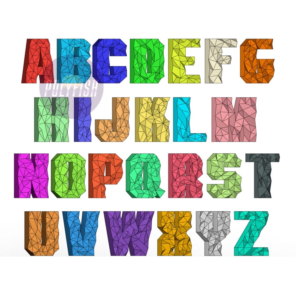 DIY Polygonal Latin Alphabet template Papercraft PDF - Crealandia