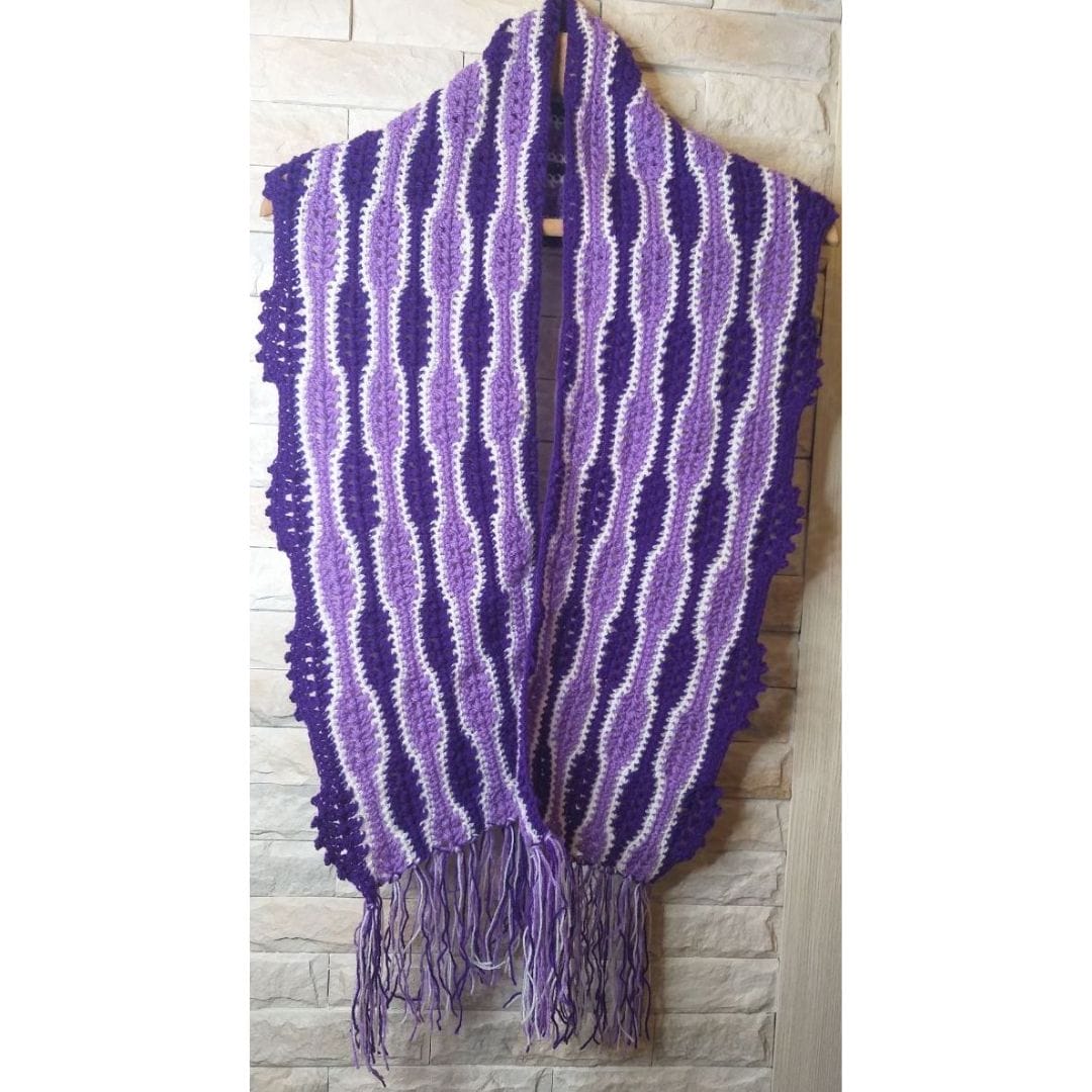 Crochet purple scarf pattern for men or women - Crealandia