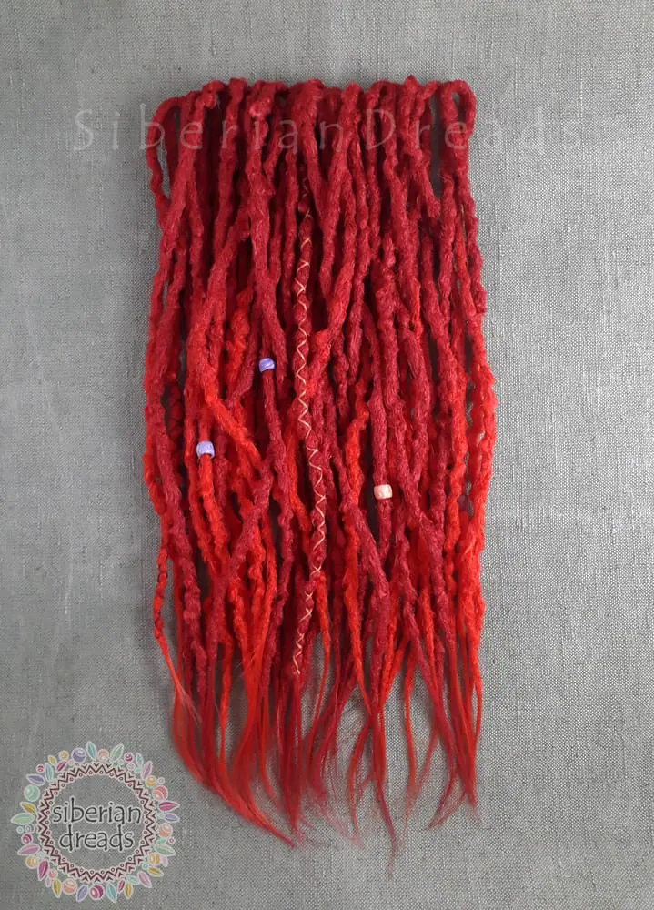 Synthetic dreads red bright red crochet lumpy bumpy texture
