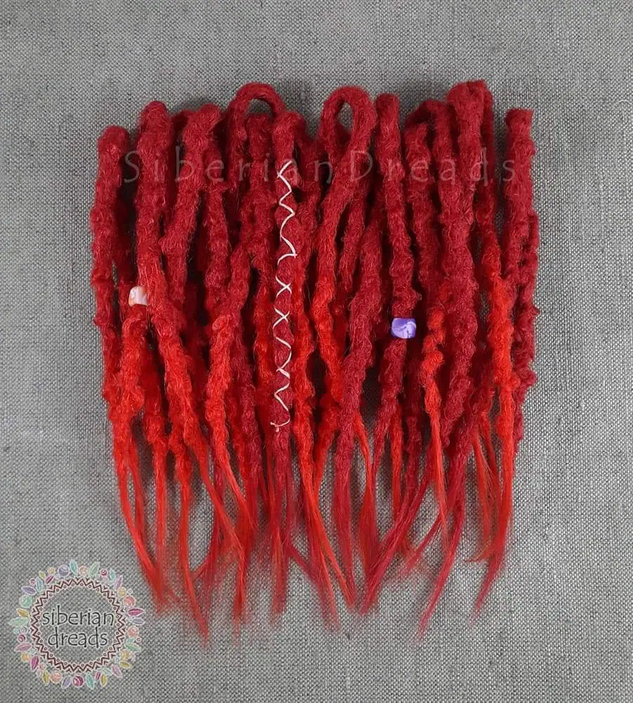 Synthetic dreads red bright red crochet lumpy bumpy texture