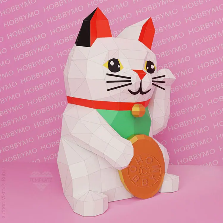 DIY Paper Maneki Neko, Lucky Paper Cat, 3D Papercraft, PDF template ...