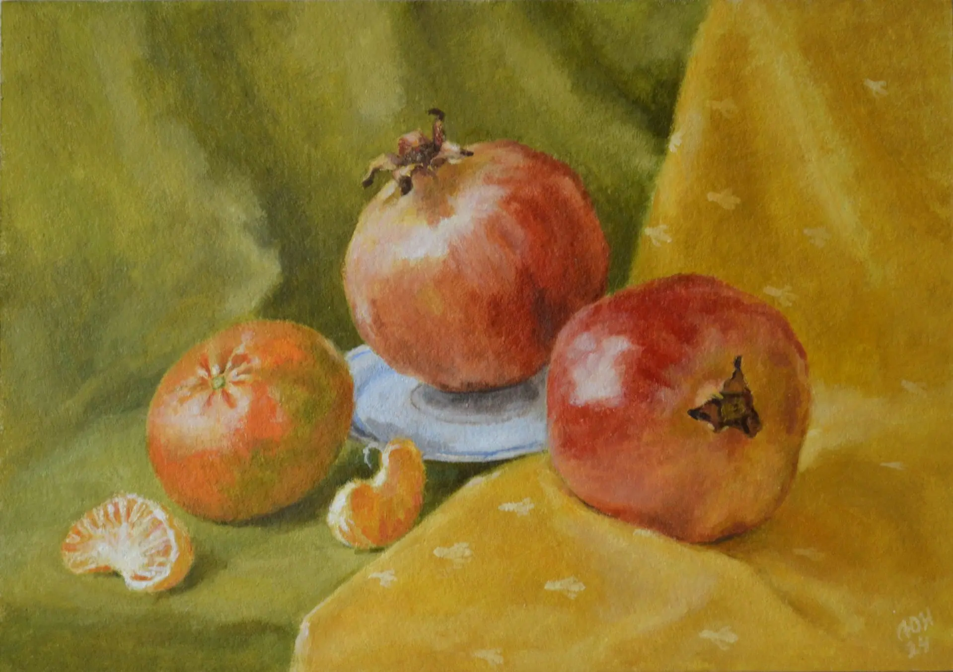 Wall art, Pomegranates, tangerine, Oil on board, Still Life - Crealandia