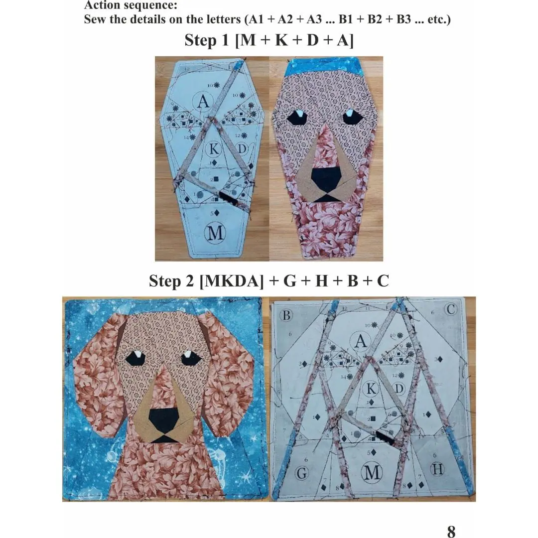 Dachshund quilt block patterns 4 versions paper piecing