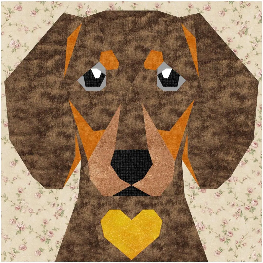 Dachshund quilt block patterns 4 versions paper piecing