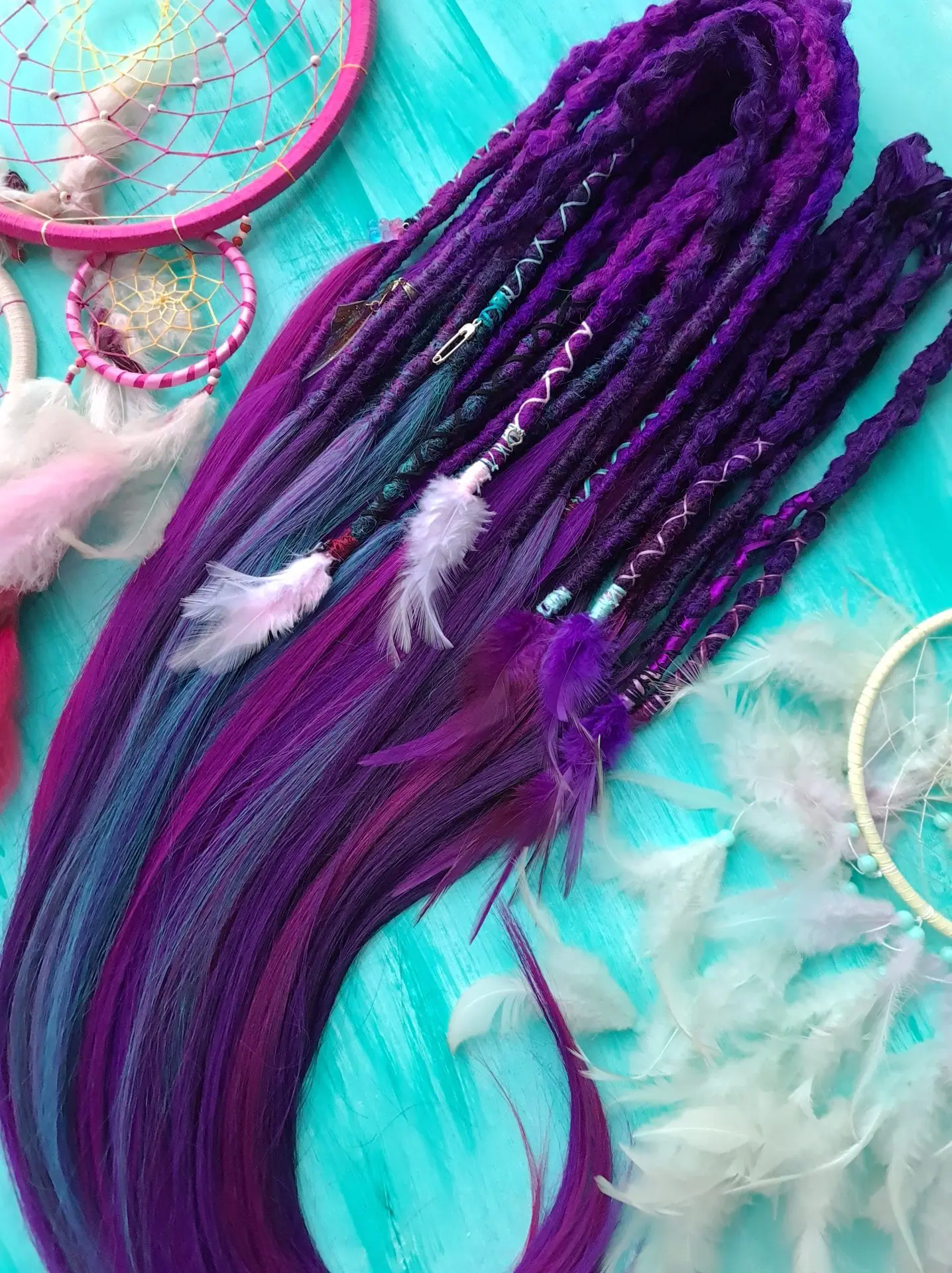 Purple Violet synthetic crocheted dreadlocks, DE SE locks - Crealandia