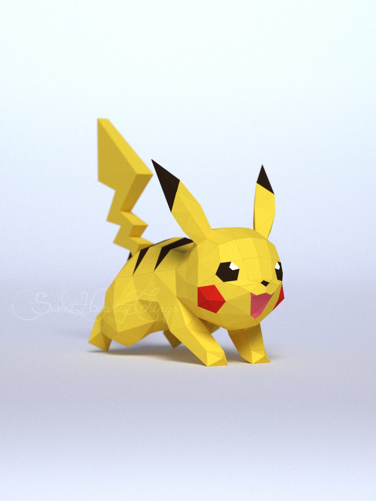 3d Papercraft–Running Pikachu–PDF SVG DXF Studio3 Templates - Crealandia