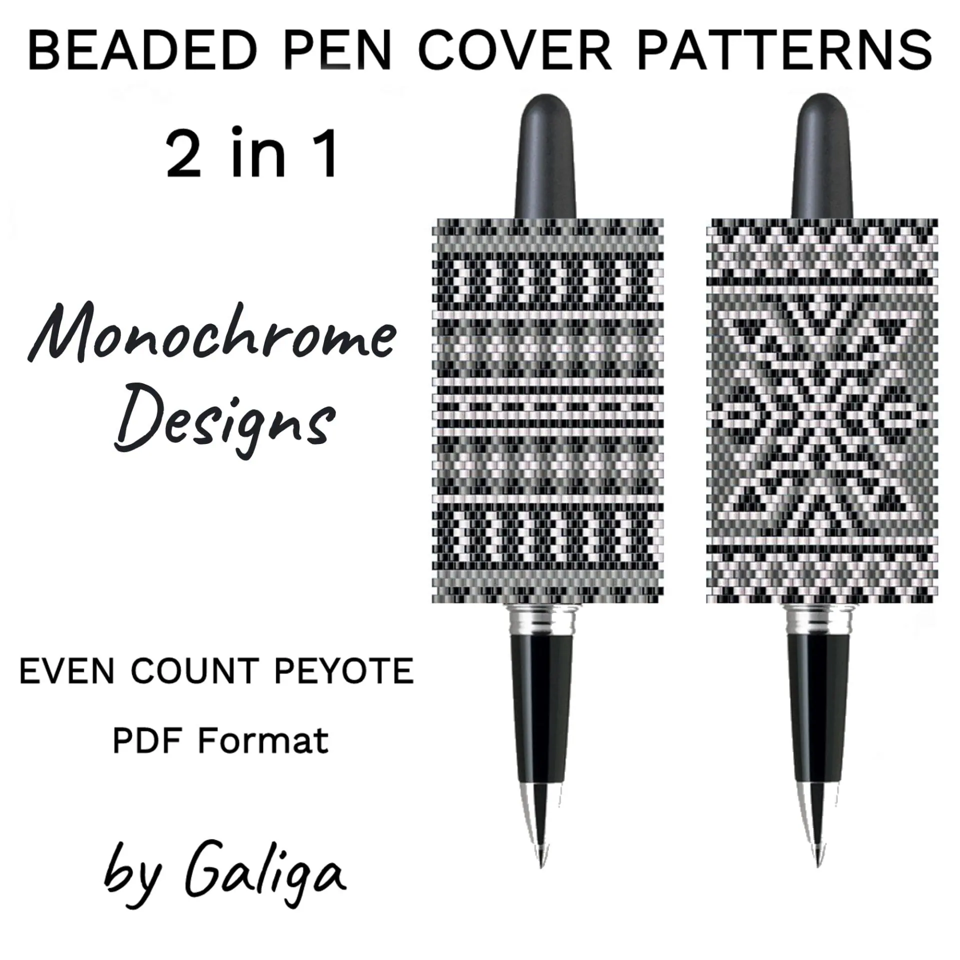 Black White Pen Cover Pattern Beaded Pen Wrap DIY Beading - Crealandia