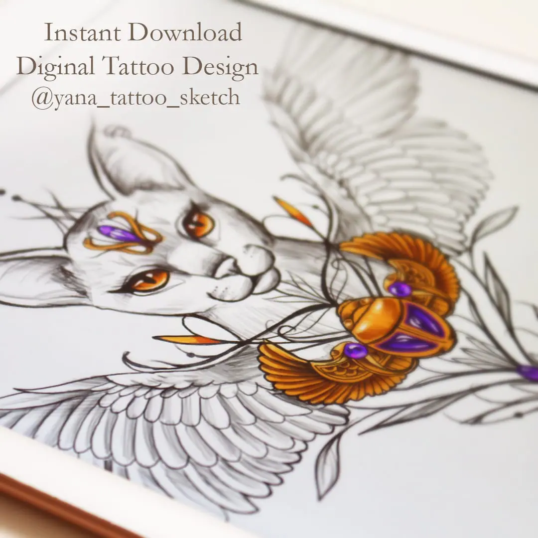 Goddess Bastet Tattoo Design Egyptian Cat Tattoo Idea Sketch - Crealandia