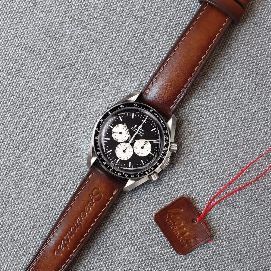 Brown watch strap for OMEGA Speedmaster, leather watchband