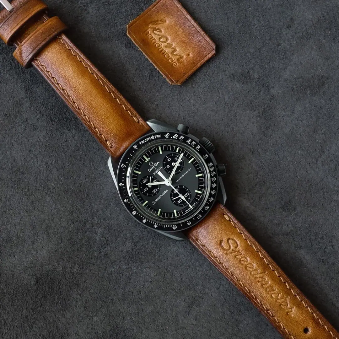 Light brown watch strap for OMEGA Speedmaster, leather watchband