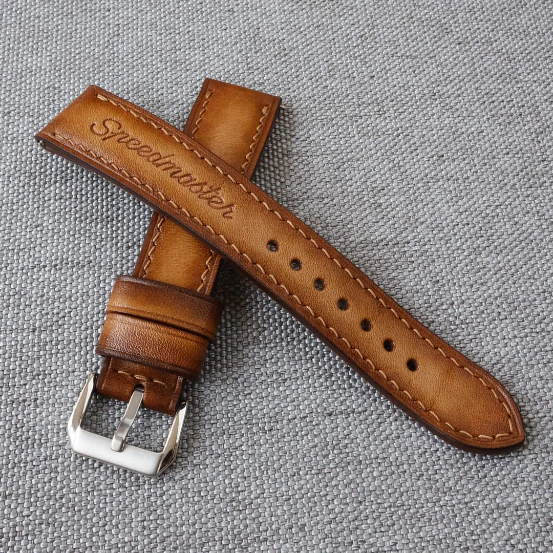 Light brown watch strap for OMEGA Speedmaster, leather watchband