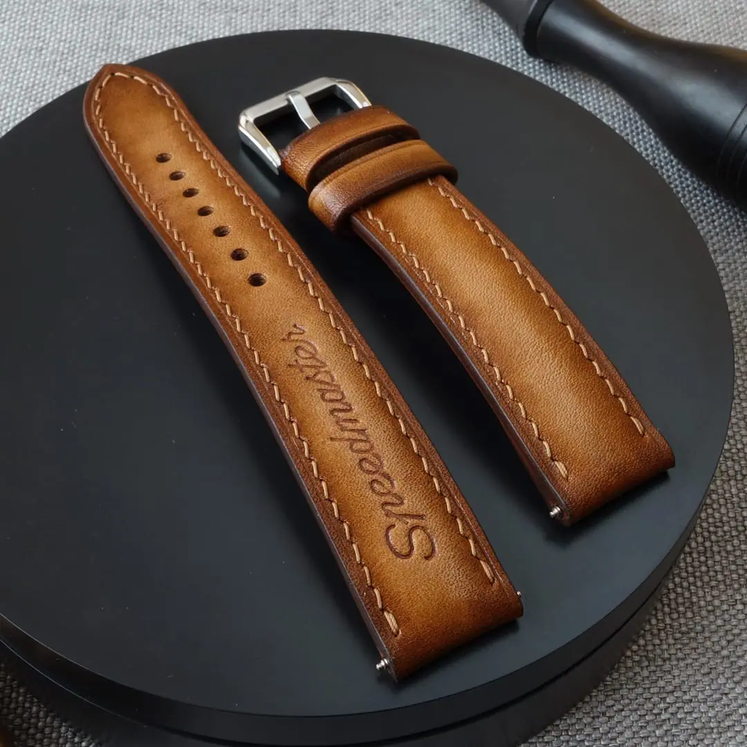 Light brown watch strap for OMEGA Speedmaster, leather watchband
