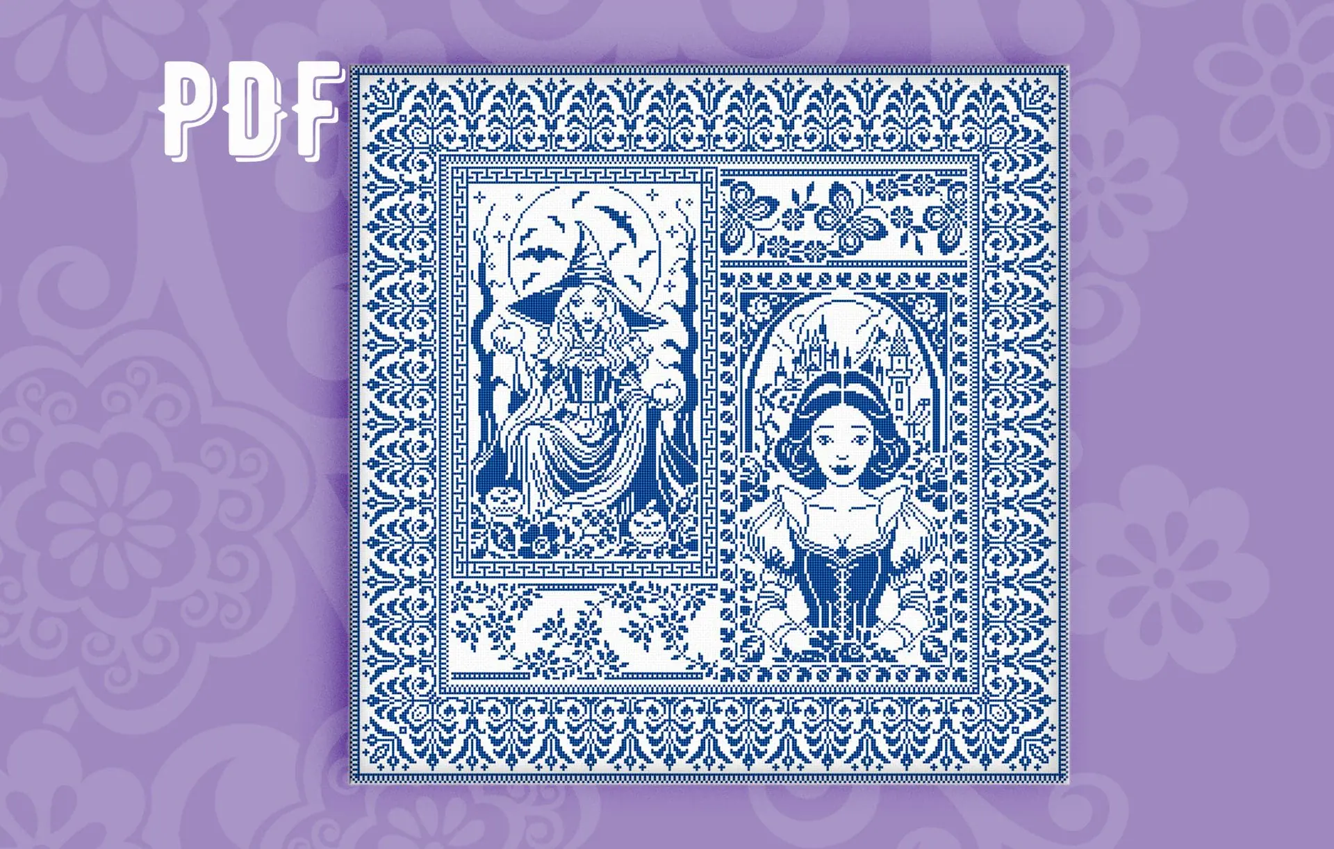 Cross stitch pattern Sampler Snow White - Crealandia