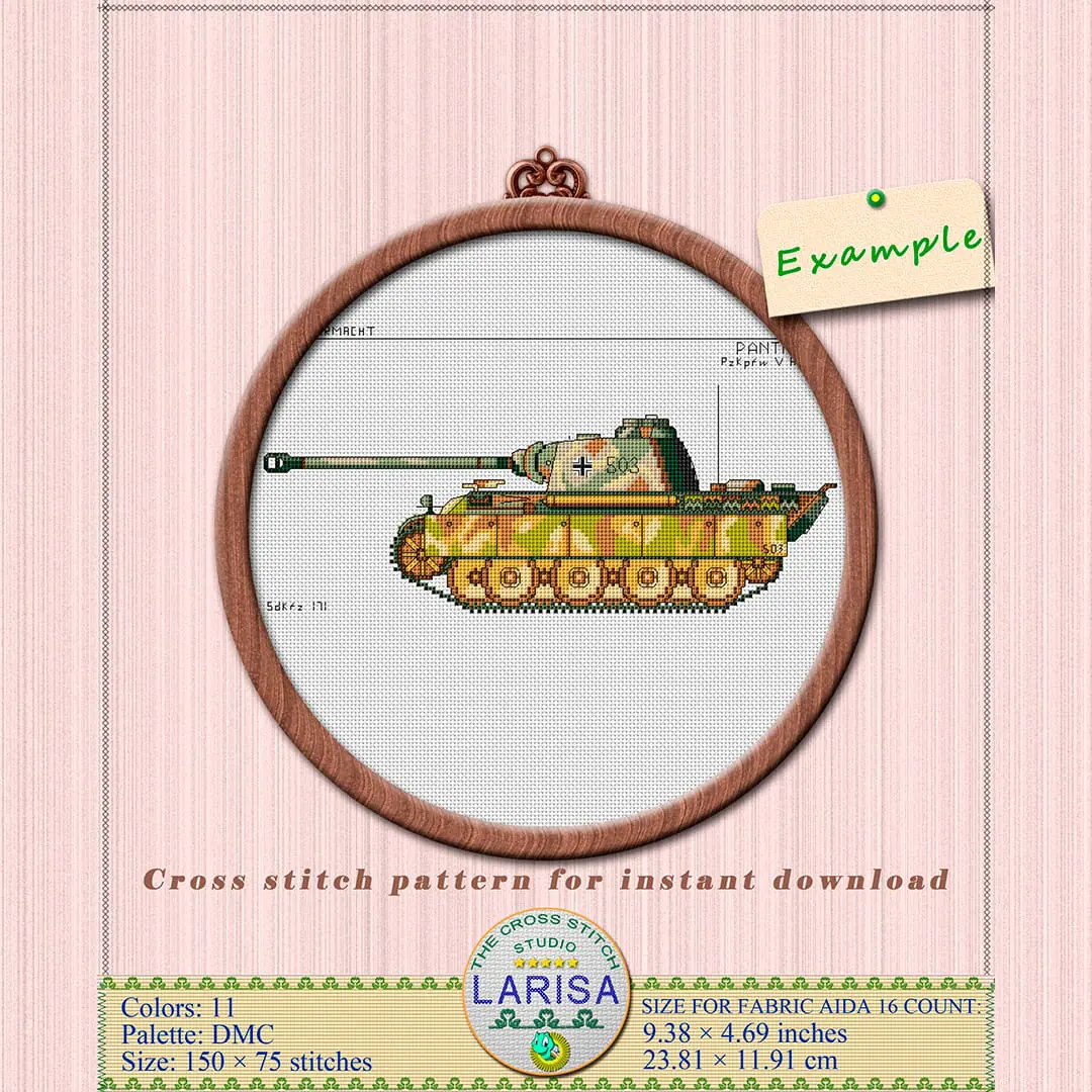 Panther Tank Cross Stitch Pattern | PzKpfw Panther Chart - Crealandia