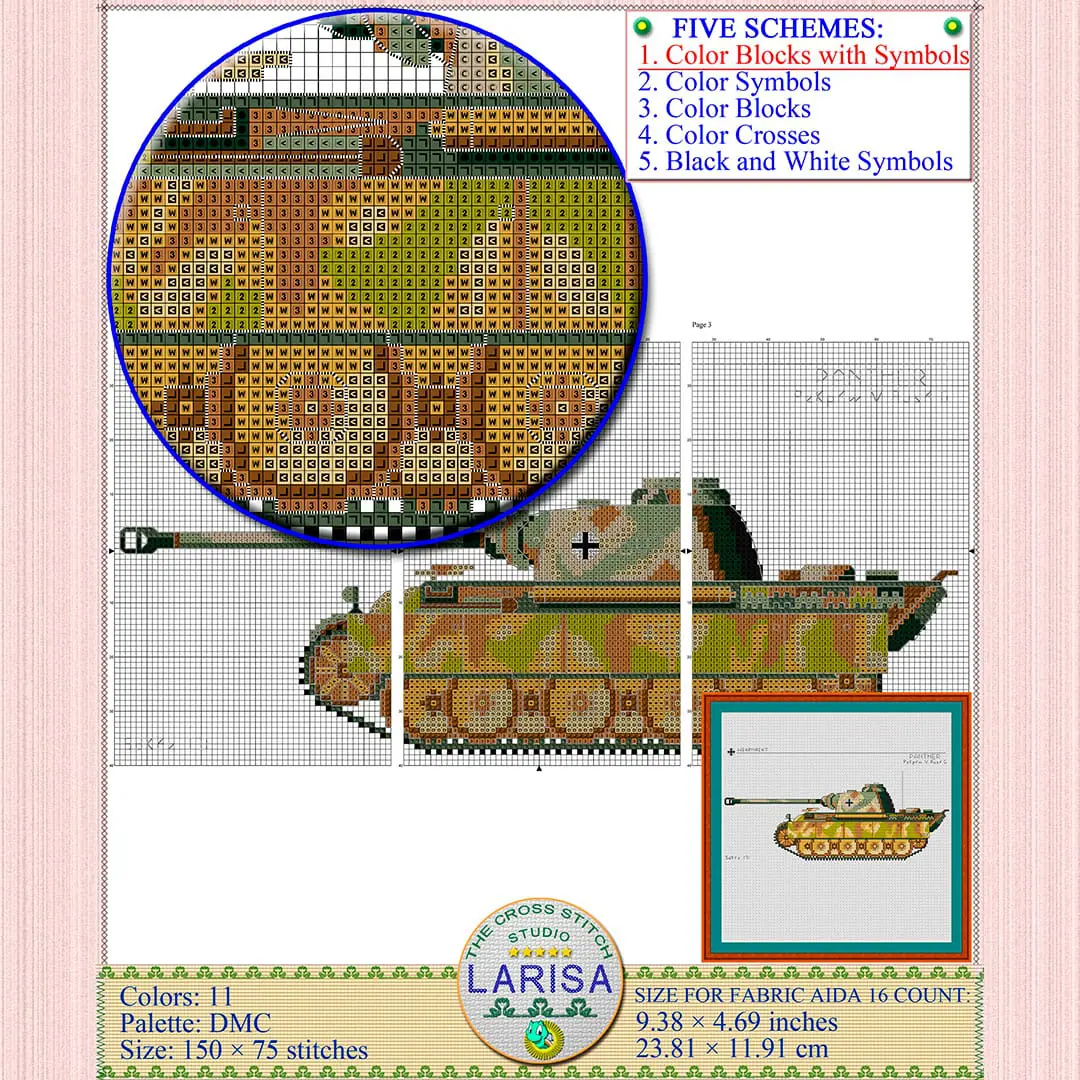 Panther Tank Cross Stitch Pattern | PzKpfw Panther Chart - Crealandia
