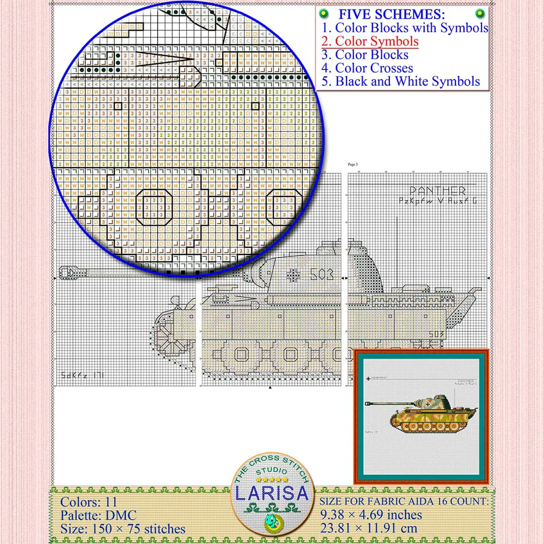 Panther Tank Cross Stitch Pattern | PzKpfw Panther Chart - Crealandia