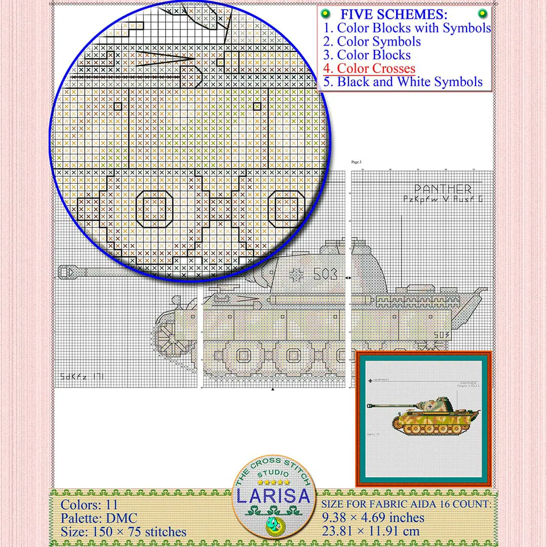 Panther Tank Cross Stitch Pattern | PzKpfw Panther Chart - Crealandia