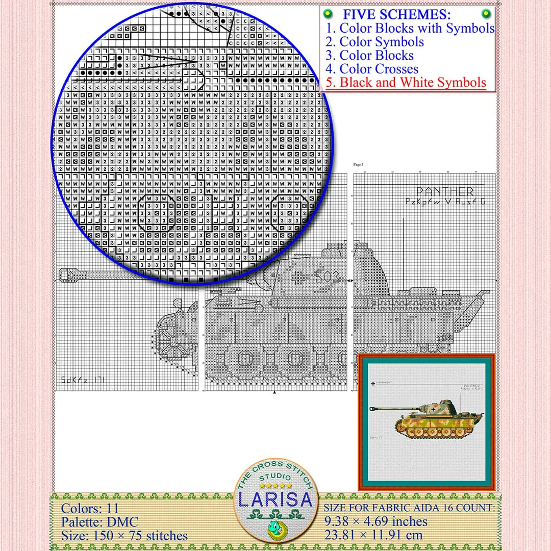 Panther Tank Cross Stitch Pattern | PzKpfw Panther Chart - Crealandia