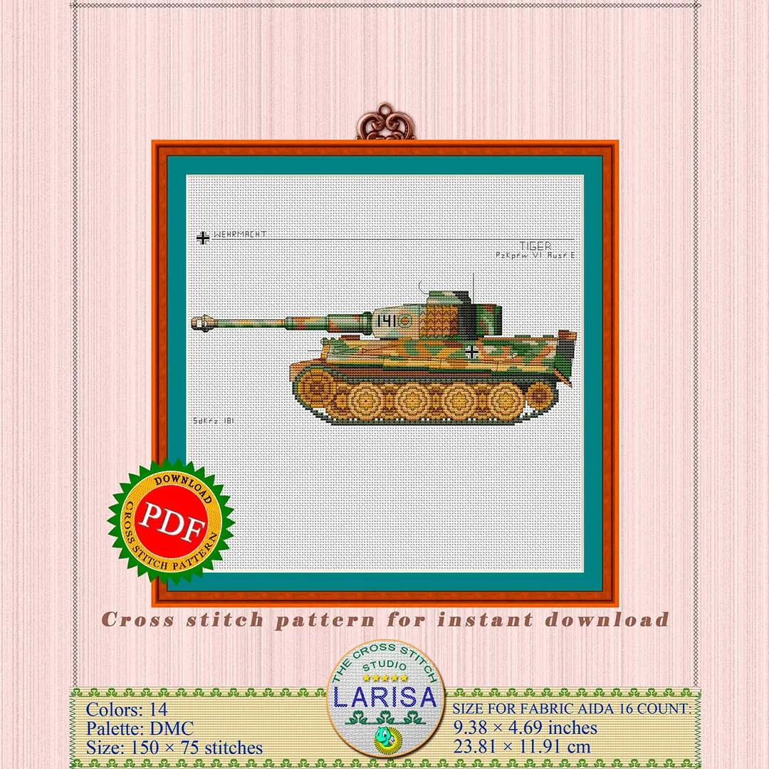 Tiger I Cross Stitch Pattern | German Tiger Tank Chart - Crealandia
