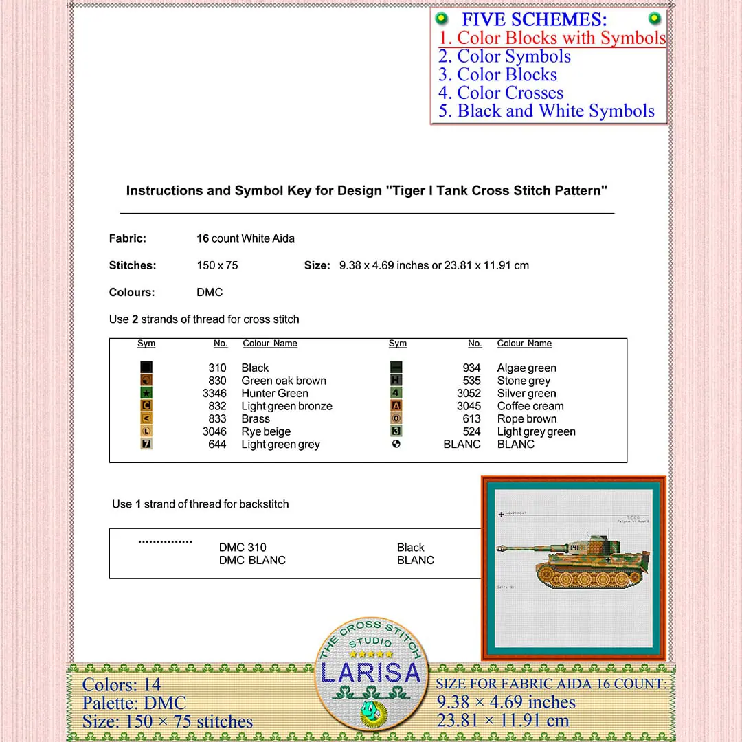 Tiger I Cross Stitch Pattern | German Tiger Tank Chart - Crealandia