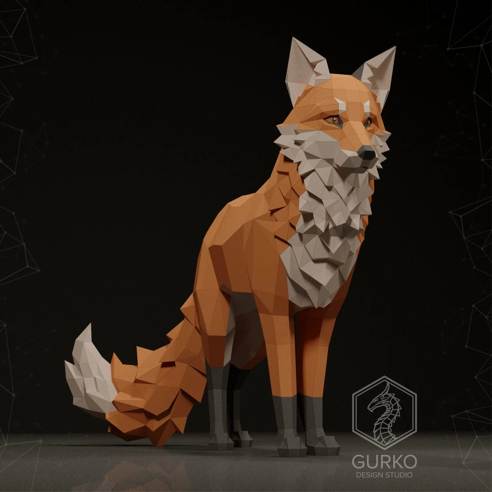 Standing Fox Papercraft, Pdf, Gurko, Pepakura, DIY, Low Poly - Crealandia