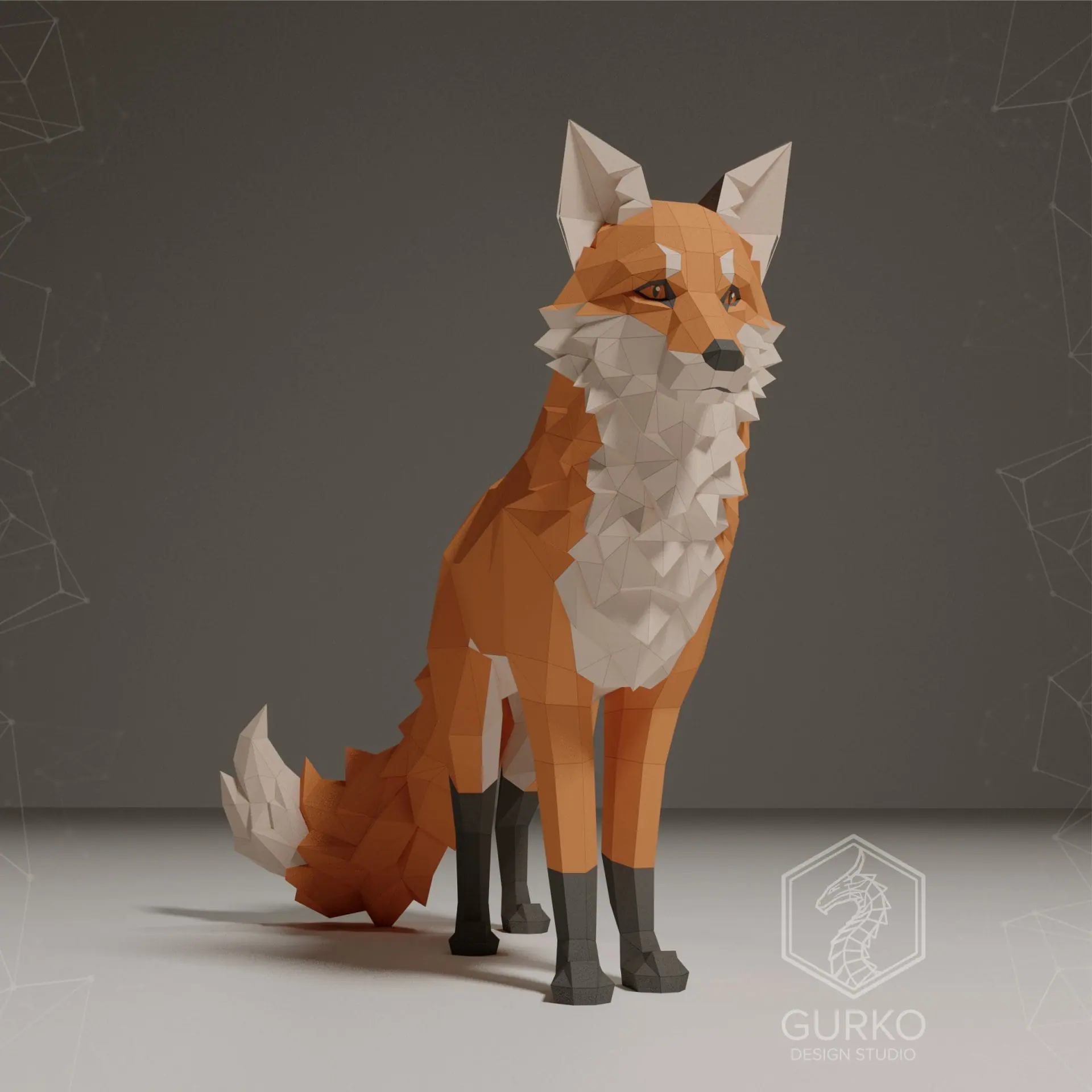 Standing Fox Papercraft, Pdf, Gurko, Pepakura, DIY, Low Poly - Crealandia