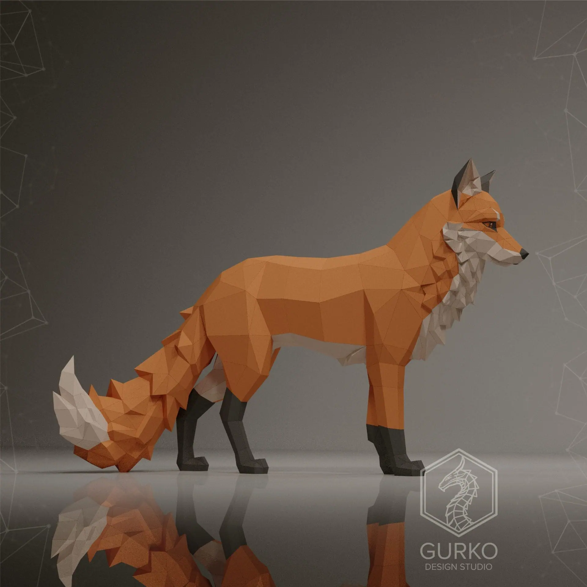 Standing Fox Papercraft, Pdf, Gurko, Pepakura, DIY, Low Poly - Crealandia