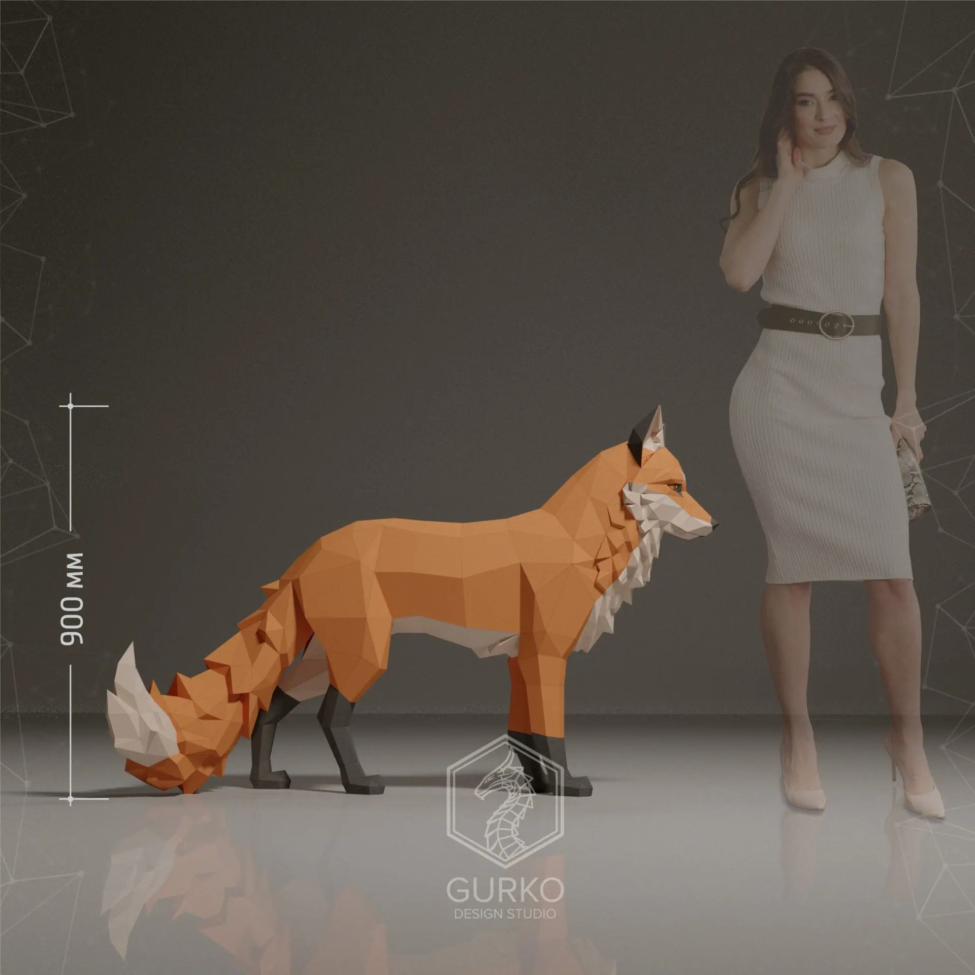 Standing Fox Papercraft, Pdf, Gurko, Pepakura, DIY, Low Poly - Crealandia