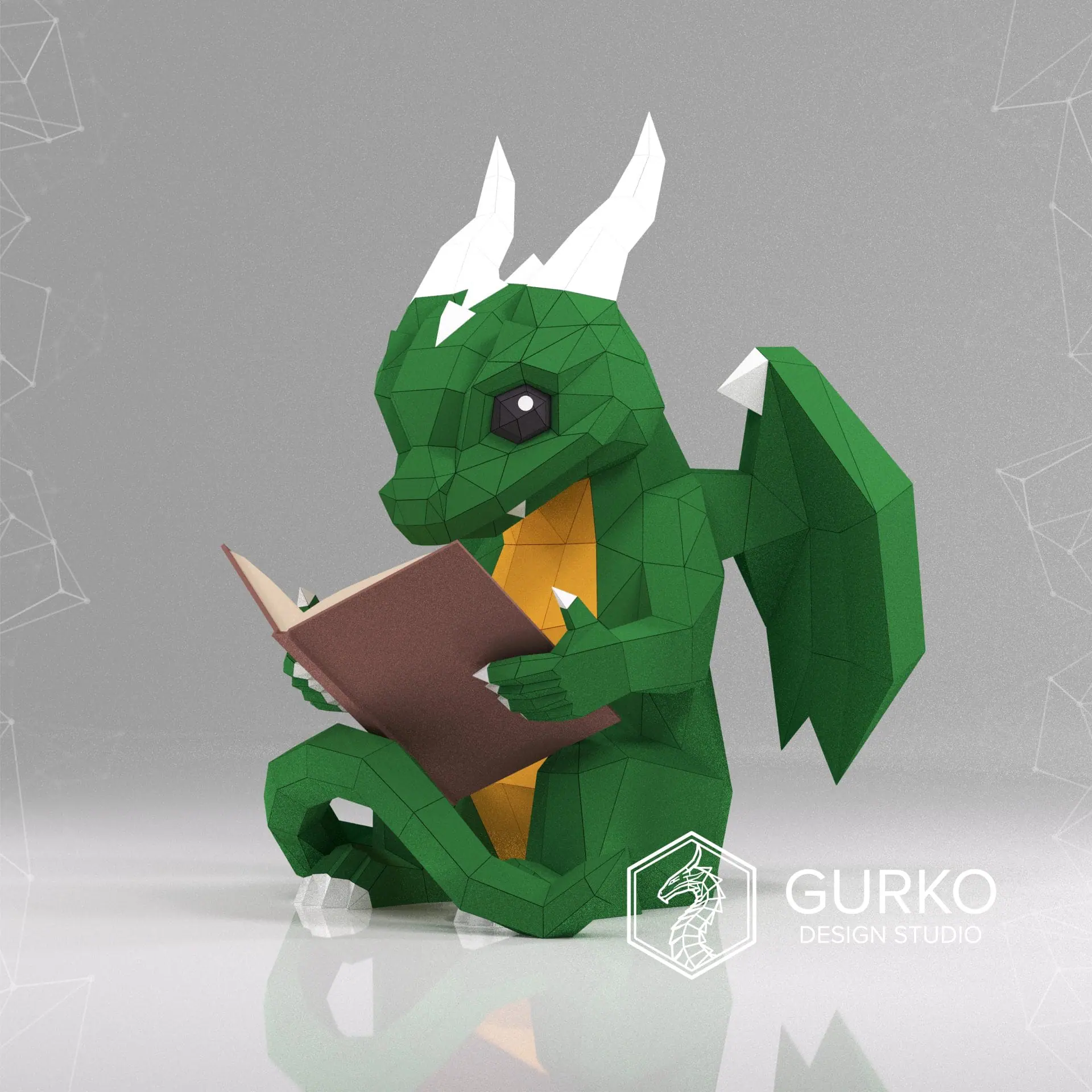 Papercraft Dragon With A Book, Pdf, Gurko, Pepakura, Low Poly - Crealandia