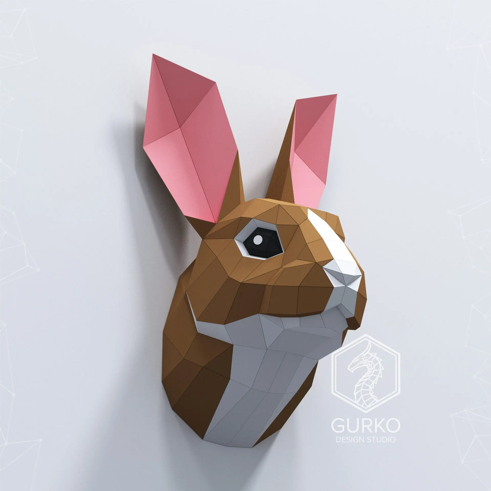 Rabbit Head Papercraft, Pdf, Gurko, Pepakura, Low Poly, Template ...