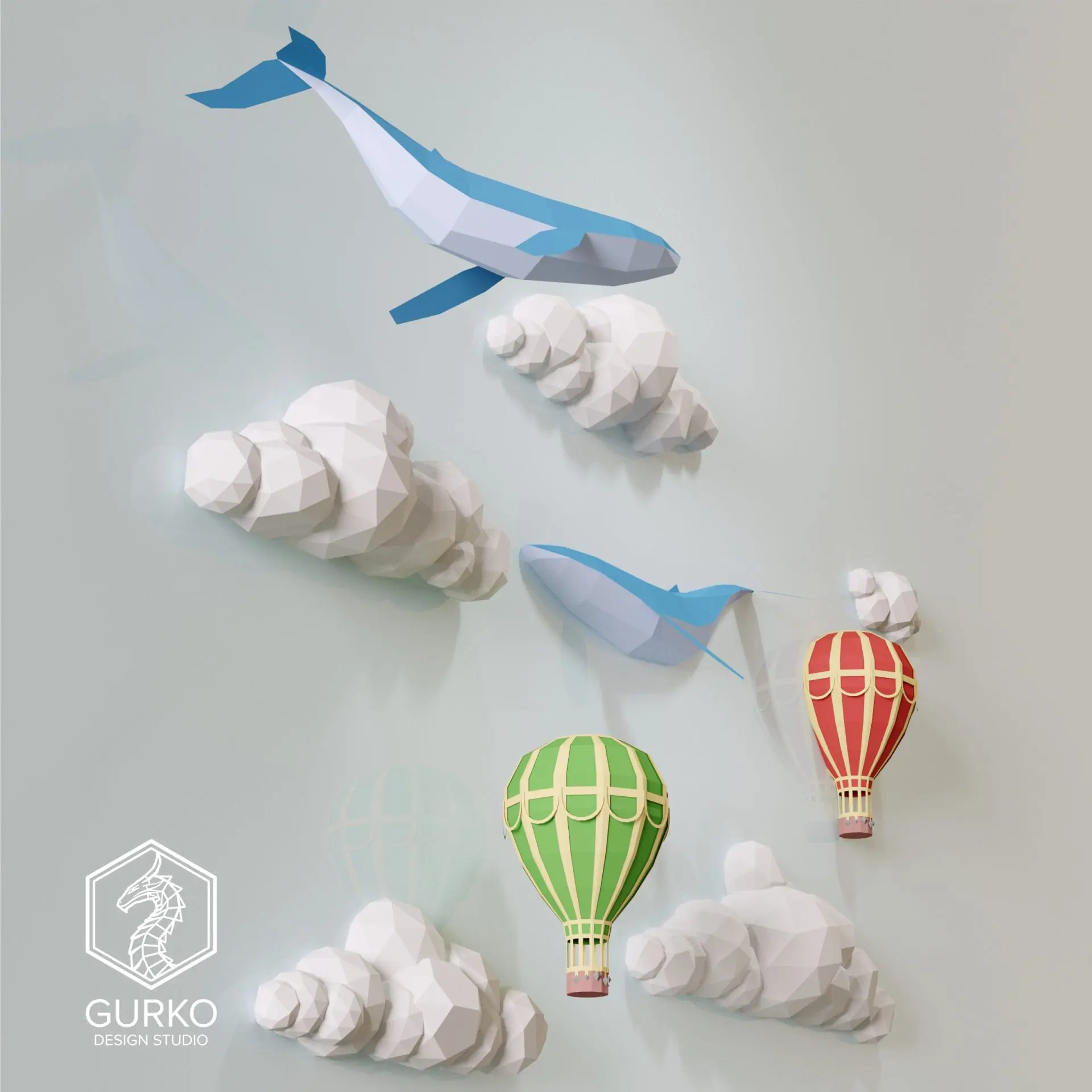 Papercraft Clouds With Whales And Hot Air Balloons, Pdf, Gurko - Crealandia