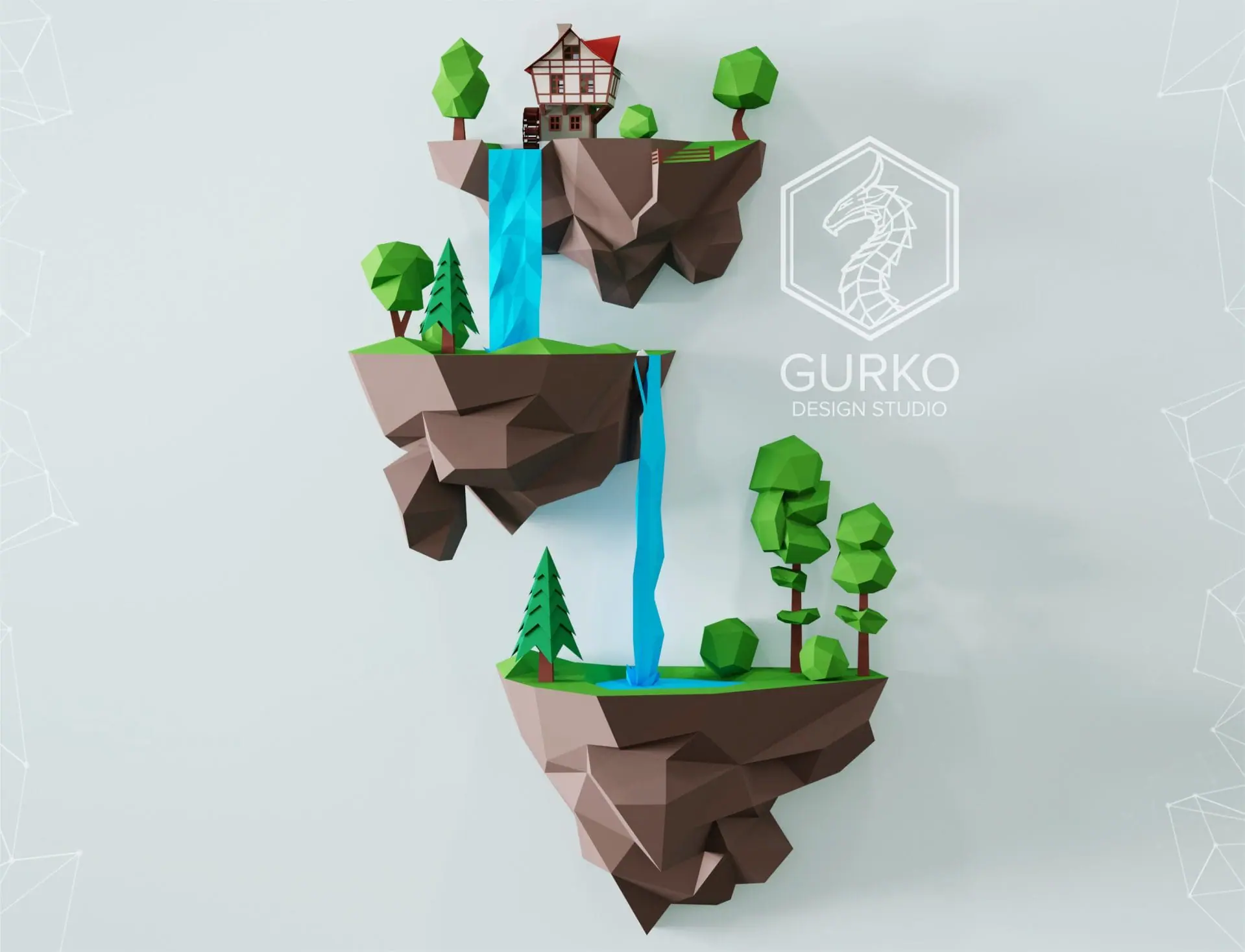 Papercraft Flying Island. Waterfall, Pdf, Gurko, Pepakura, DIY - Crealandia