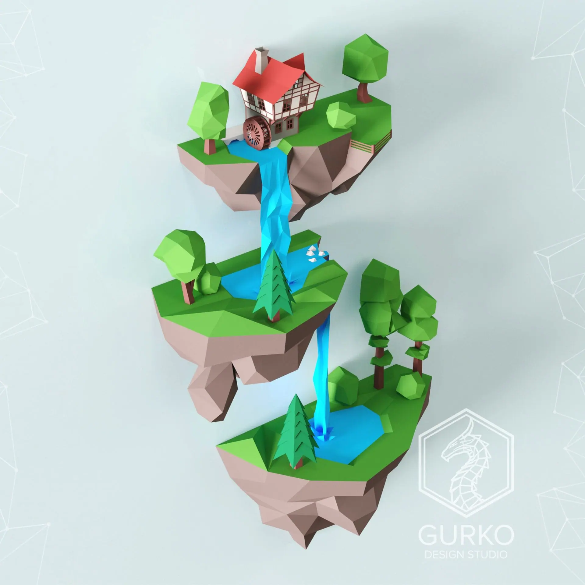 Papercraft Flying Island. Waterfall, Pdf, Gurko, Pepakura, DIY - Crealandia