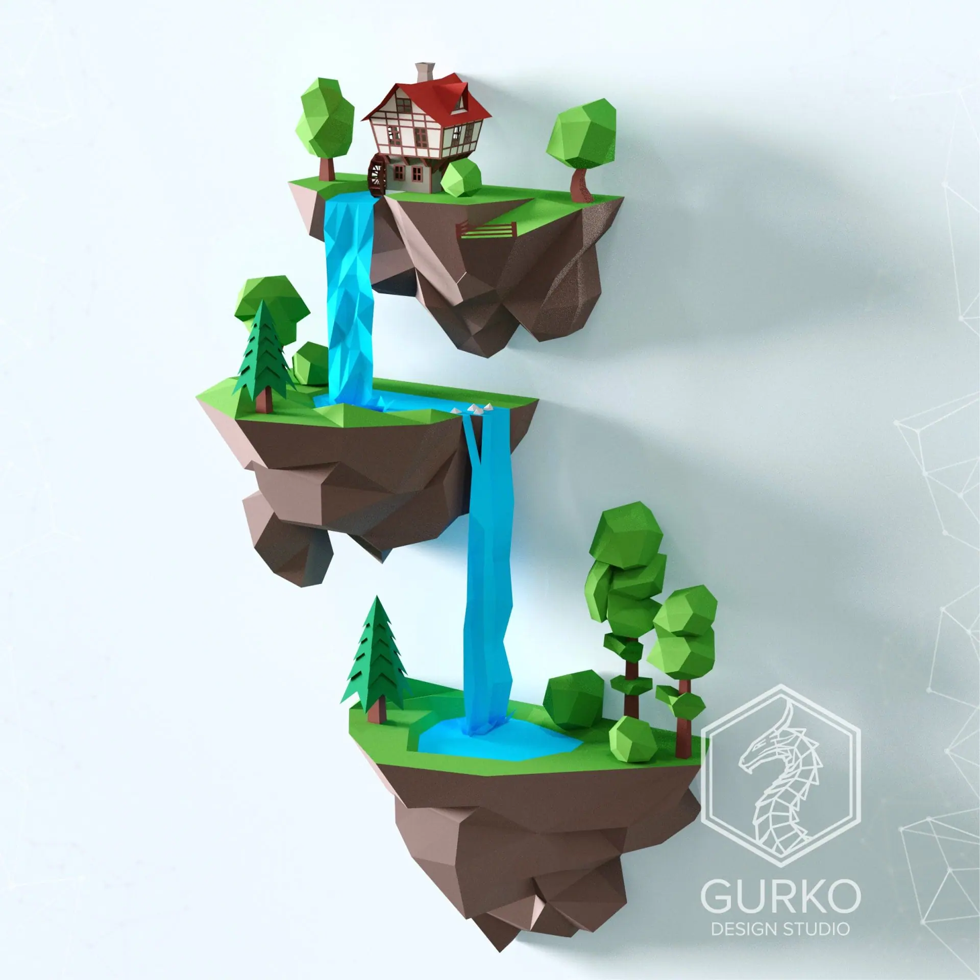 Papercraft Flying Island. Waterfall, Pdf, Gurko, Pepakura, DIY - Crealandia