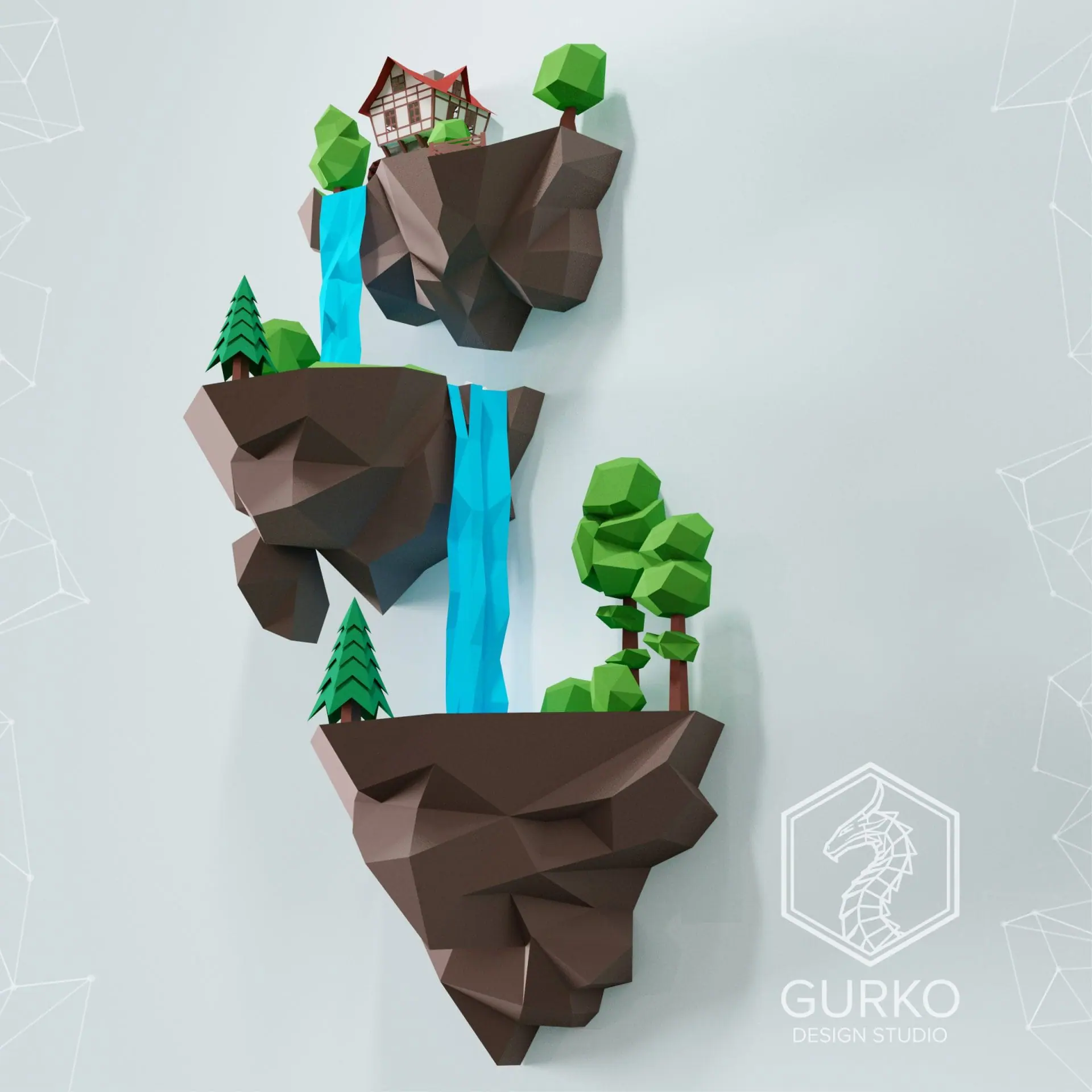 Papercraft Flying Island. Waterfall, Pdf, Gurko, Pepakura, DIY - Crealandia