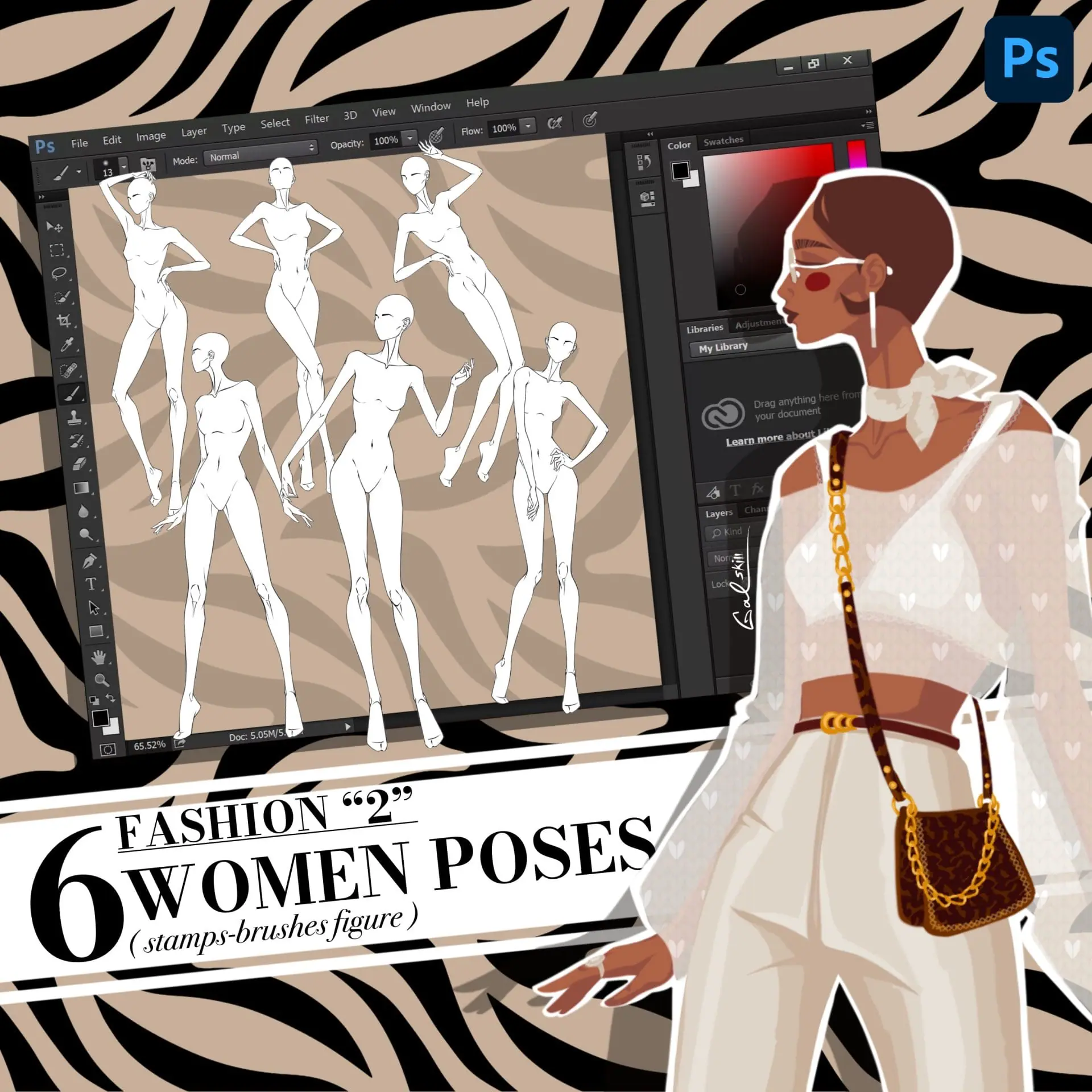 Photoshop brush, Body poses of female figure, set Fashion 2 - Crealandia
