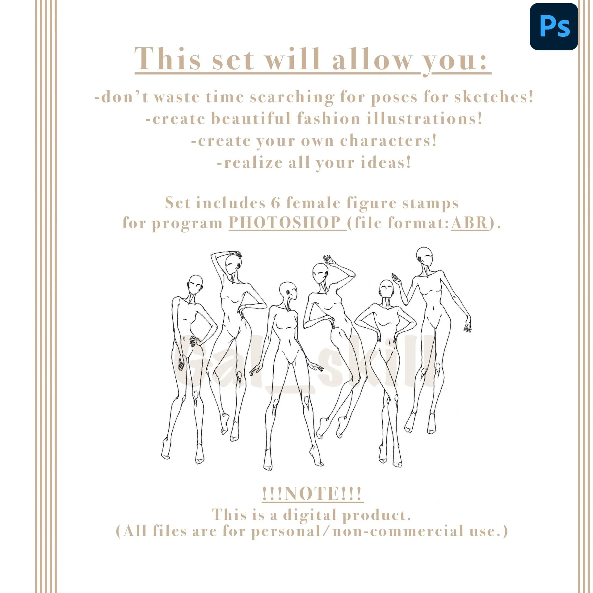 Photoshop brush, Body poses of female figure, set Fashion 2 - Crealandia