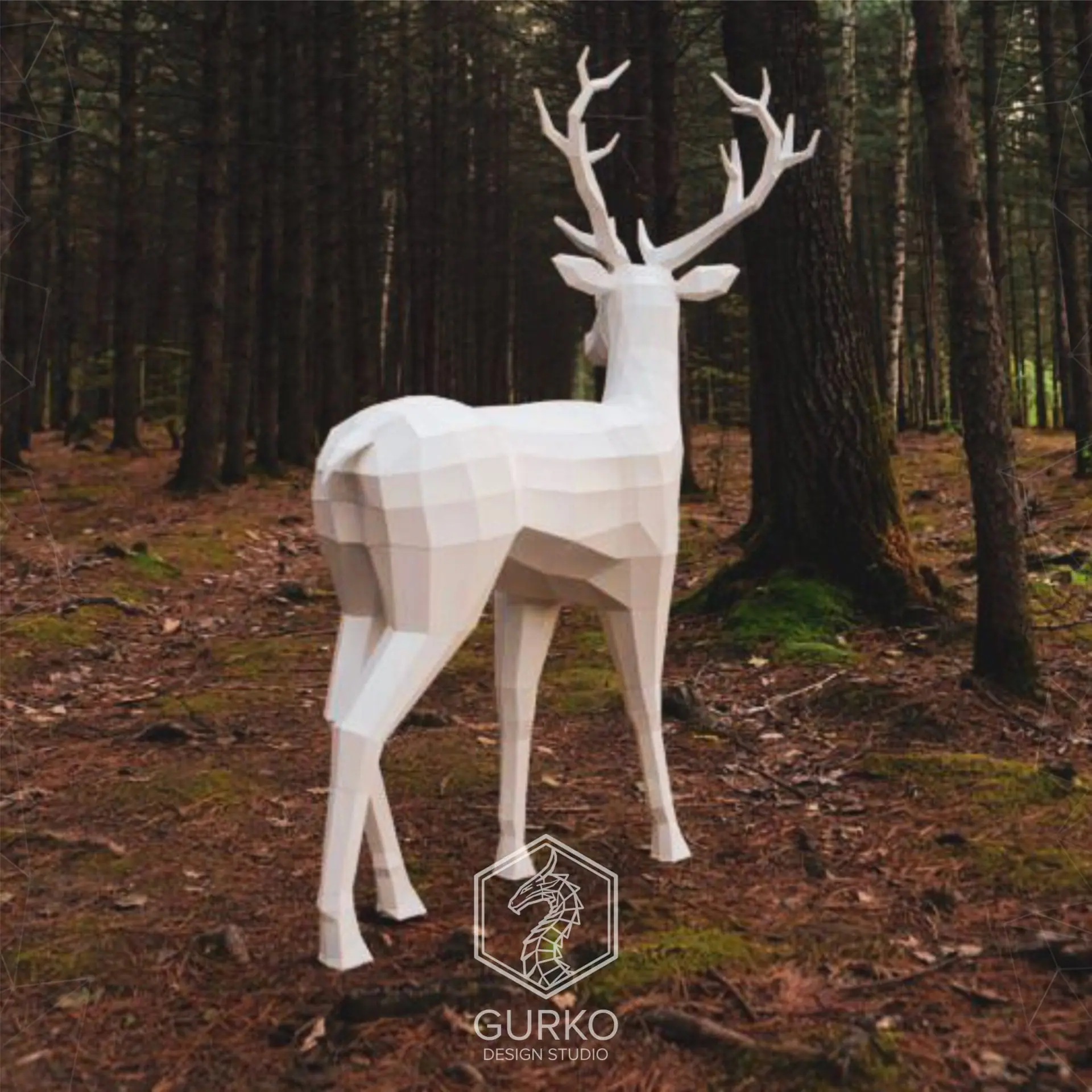 Papercraft Deer 1500mm, Pdf, Gurko, Pepakura, Low Poly, Template ...