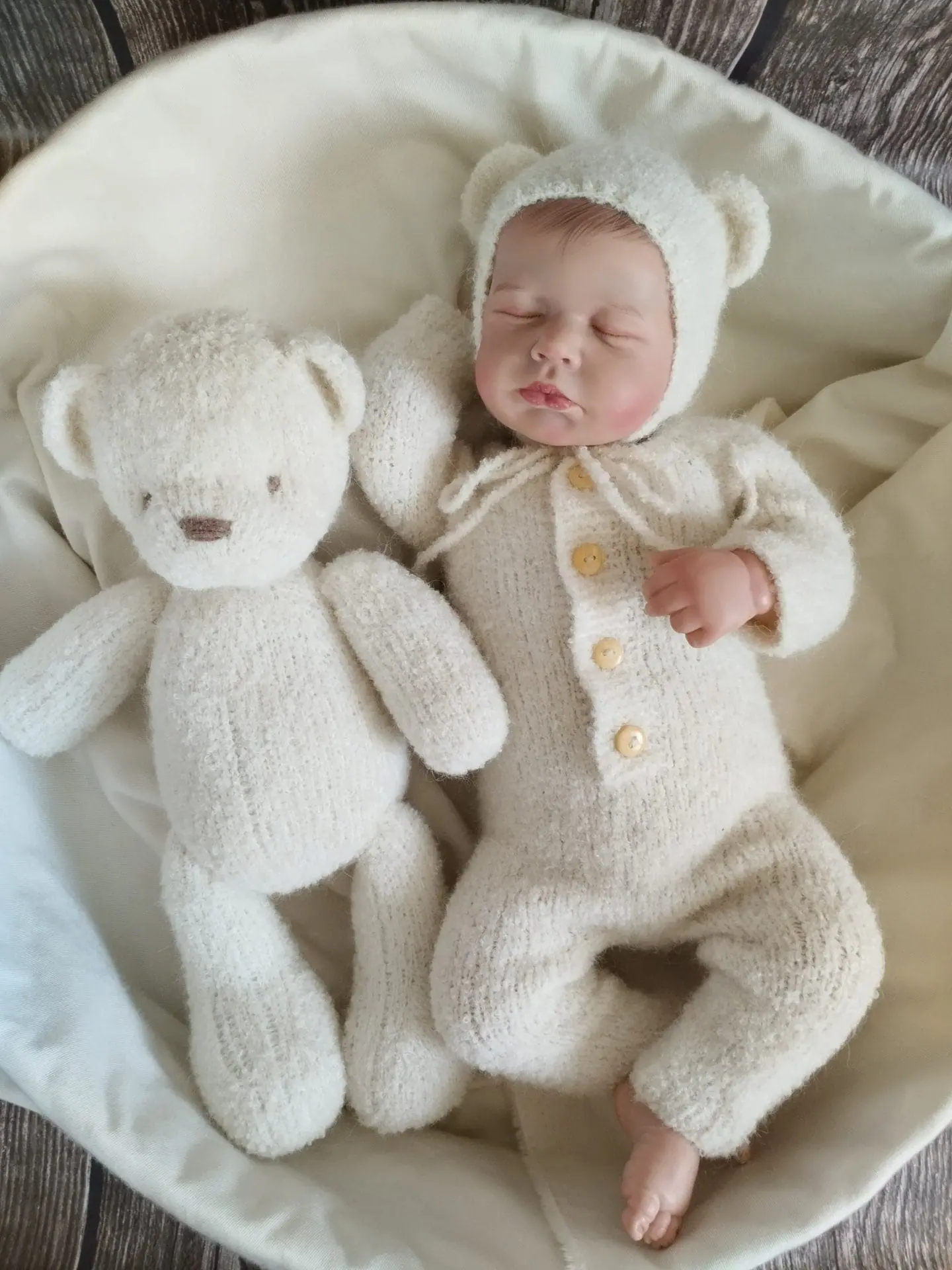 Bear set:cap, romper, bear toy( Italian boucle) - Crealandia