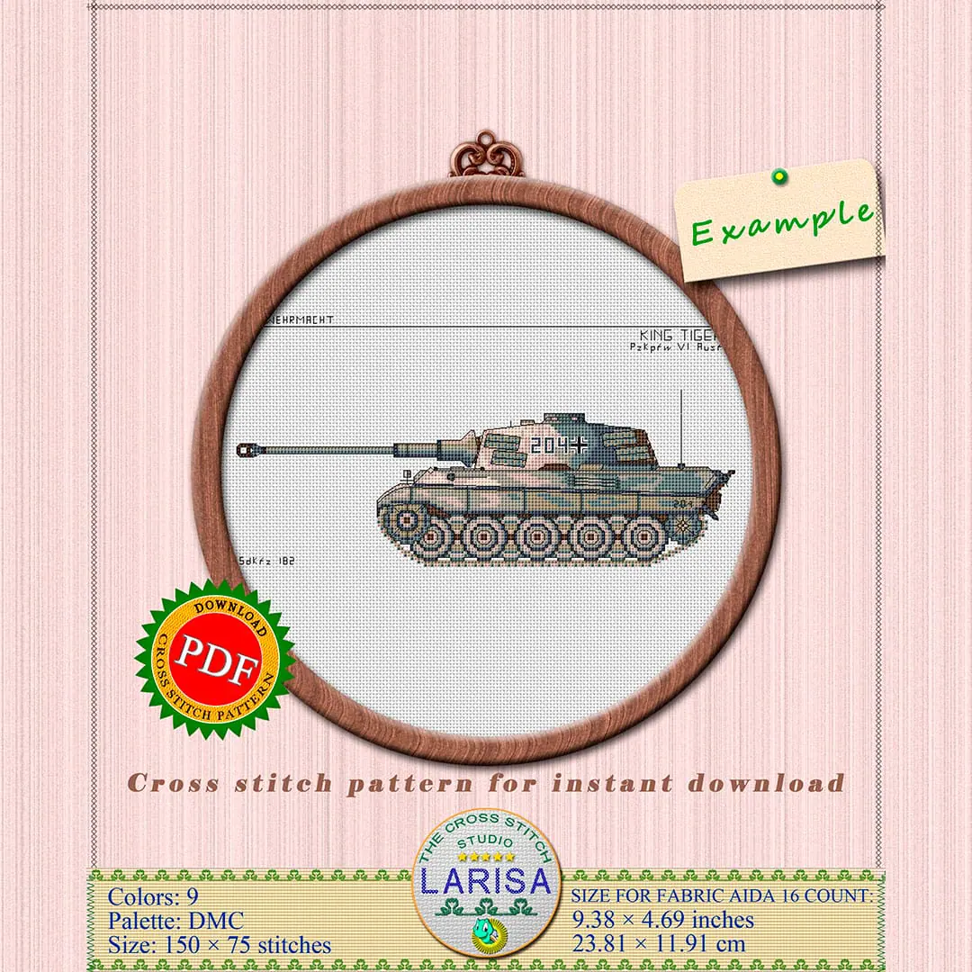 Royal Tiger Cross Stitch Pattern | German Tiger II Tank Chart - Crealandia
