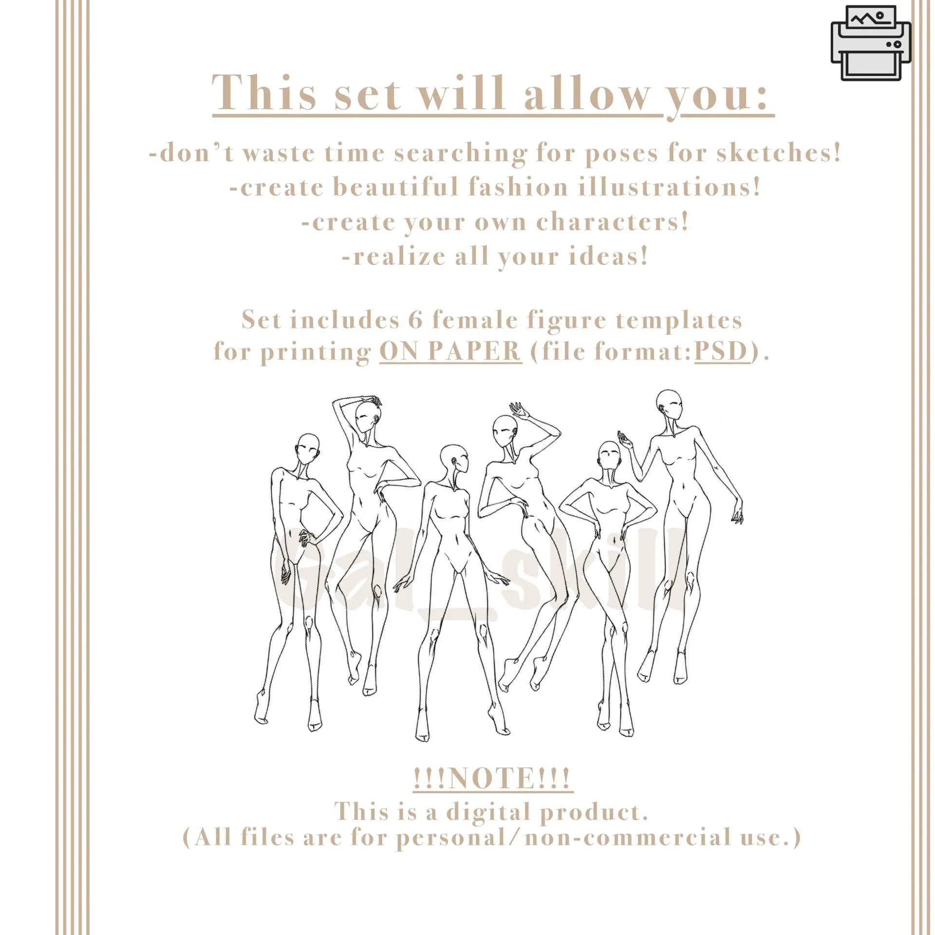 Templates, Body poses of female figure, set Fashion 2 - Crealandia