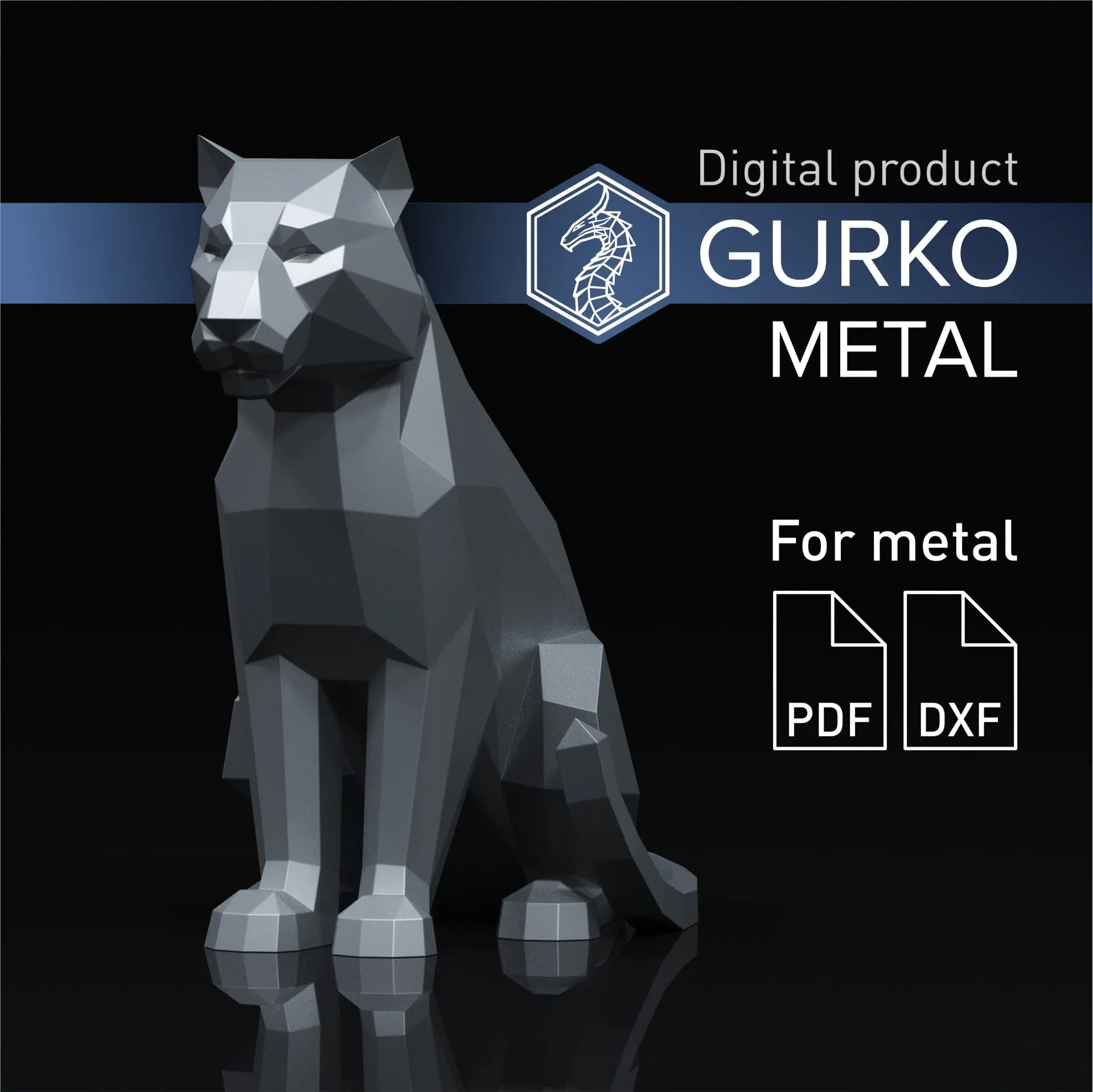 Sitting Tiger Metal Papercraft, DXF, Gurko, Pepakura, Metalart - Crealandia