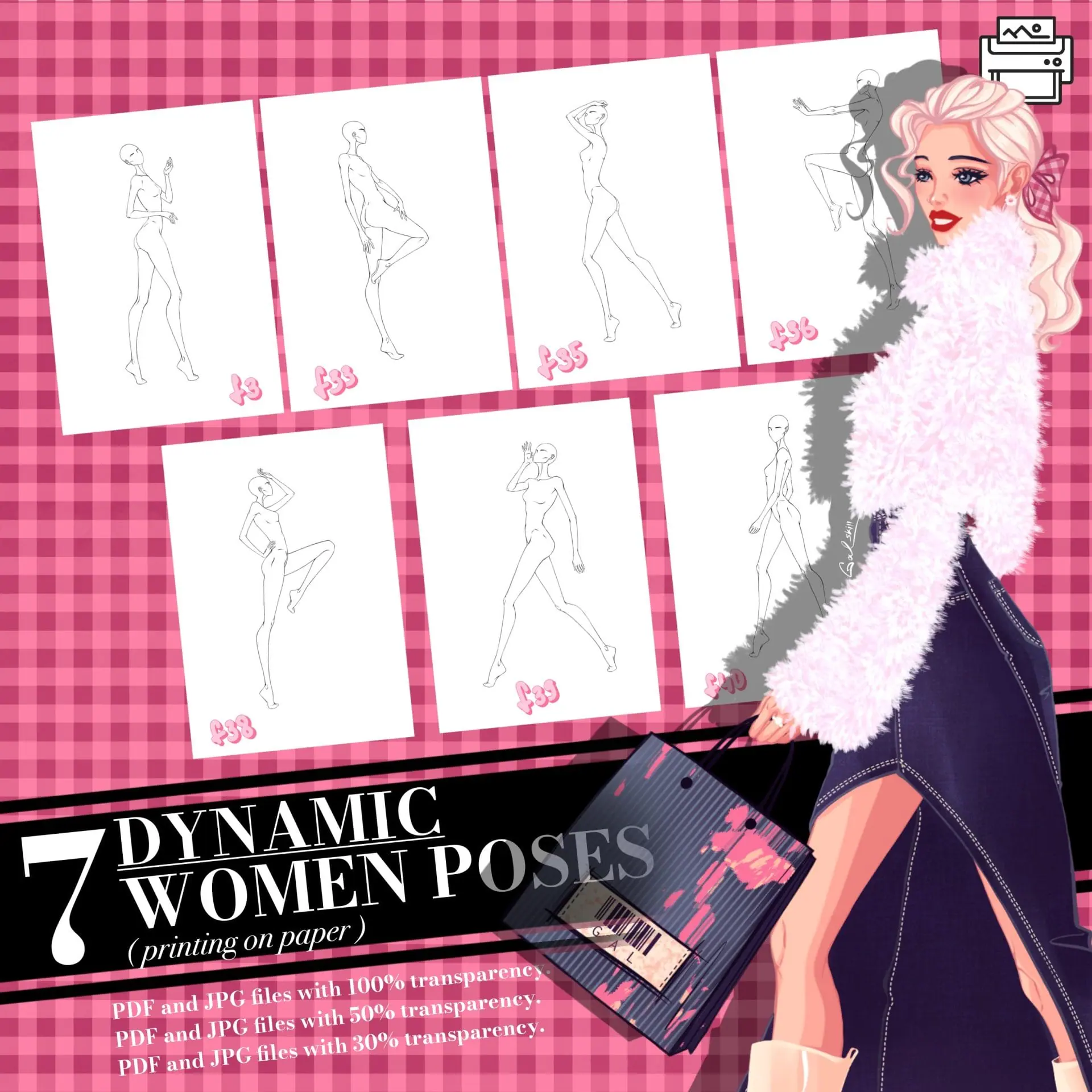 Templates, Body poses of female figure, set "Dynamic" - Crealandia