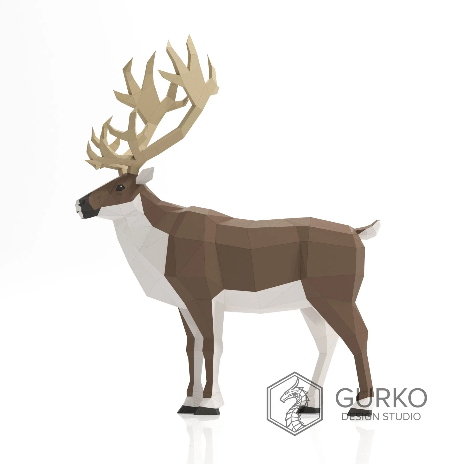 Reindeer Papercraft, Deer, Digital Template, PDF, SVG, DXF - Crealandia