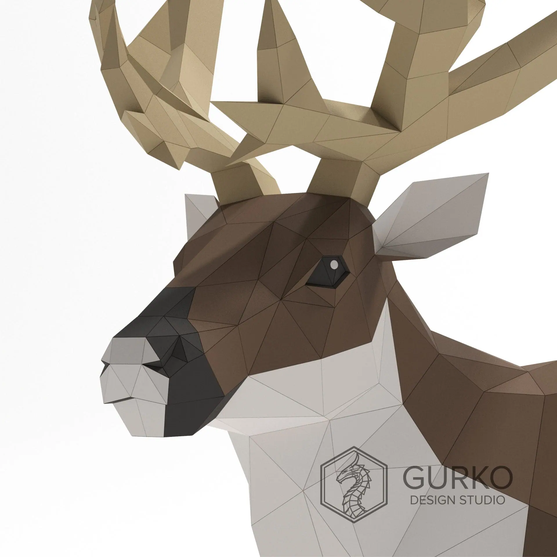 Reindeer Papercraft, Deer, Pdf, Gurko, Pepakura, Template, 3D - Crealandia