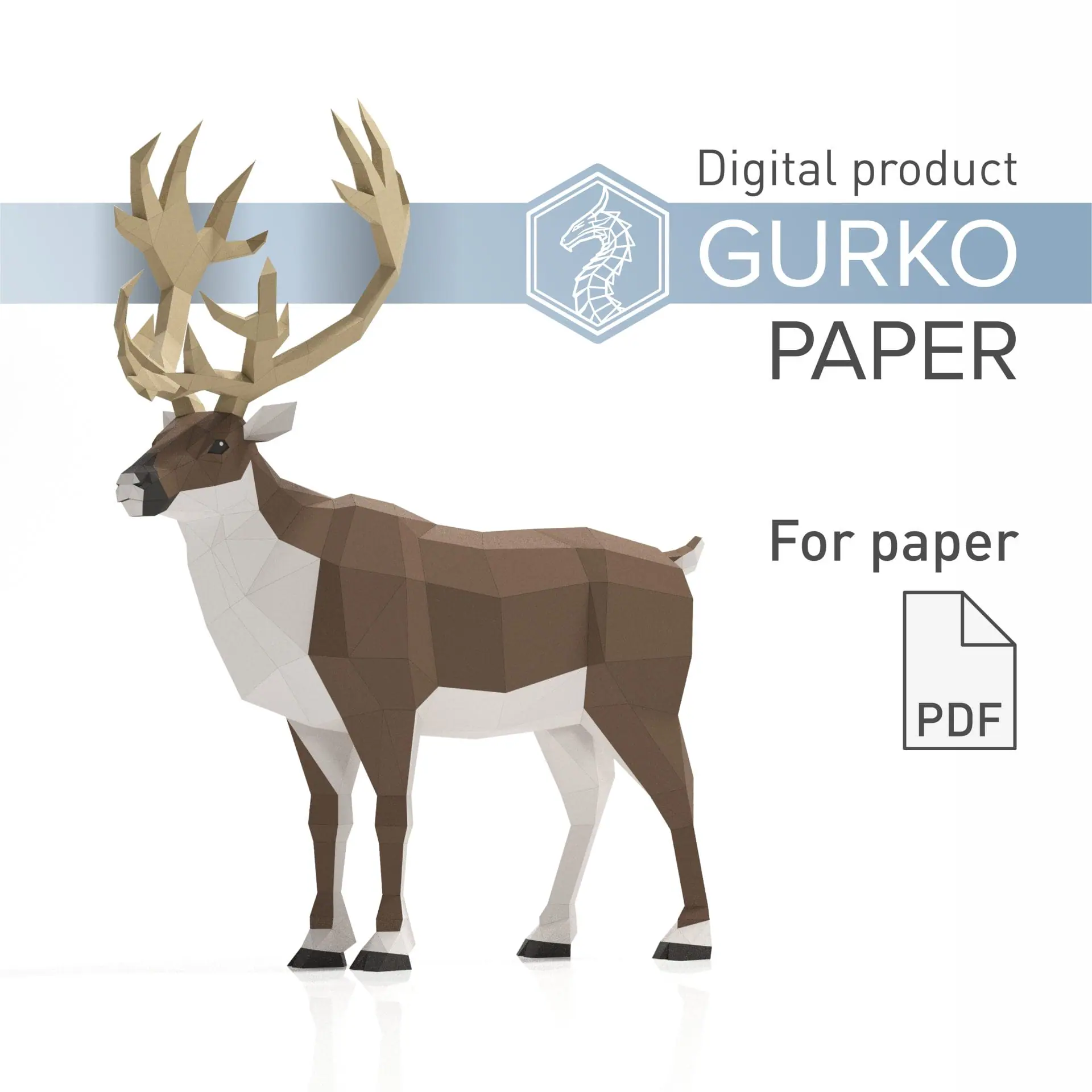 Reindeer Papercraft, Deer, Digital Template, PDF, SVG, DXF - Crealandia